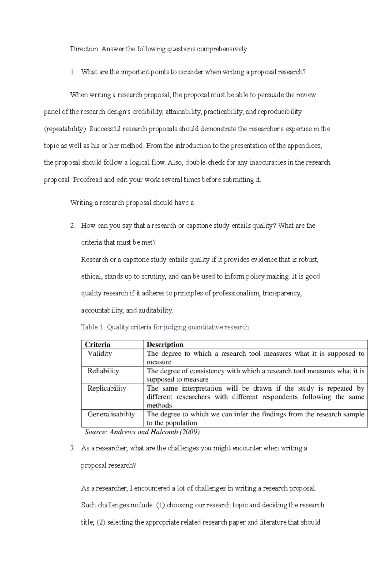 Proposal Research IM8 - Direction: Answer the following questions ...