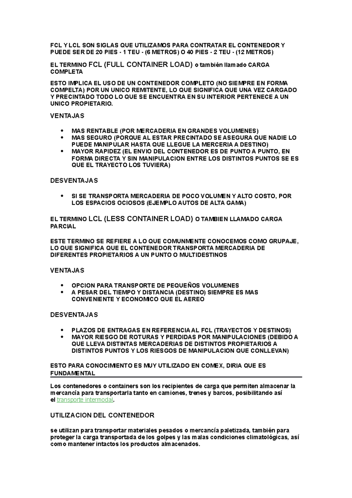 FCL Y LCL forma de contratar el contenedor y los distintos tipos de ...
