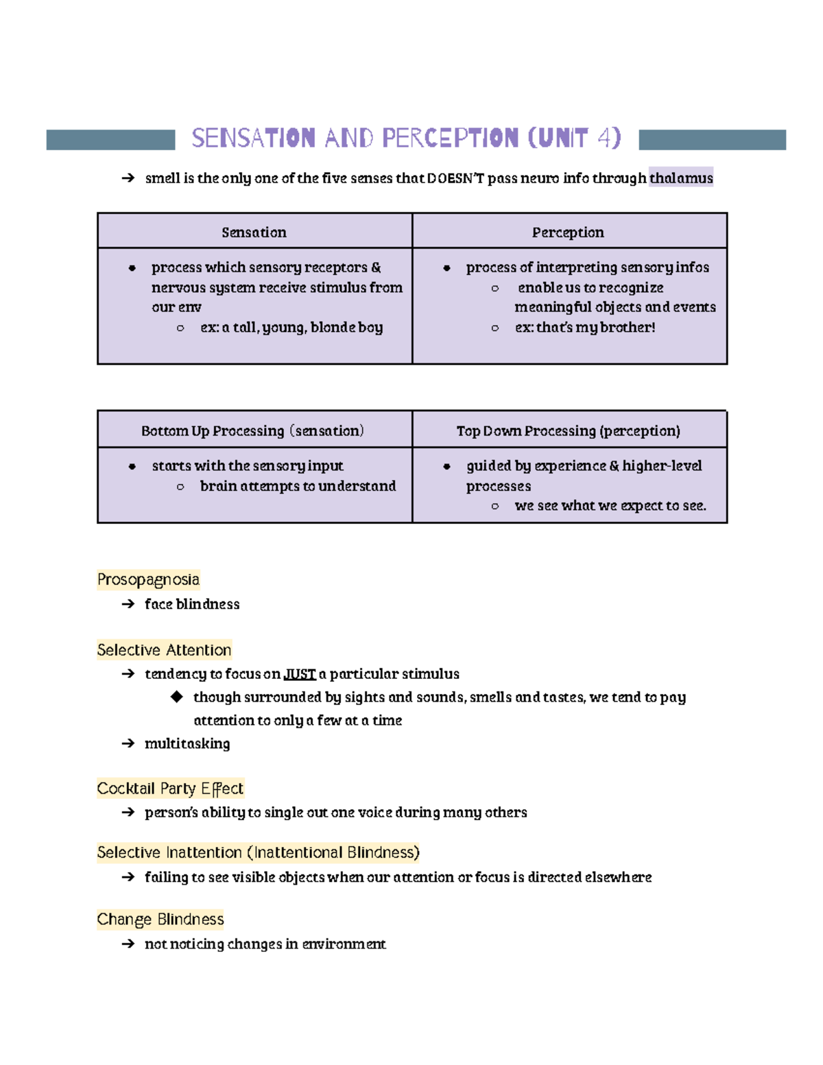 Unit 4 Sensation and Perception - seNsATiOn aNd PerCEpTiOn (unIT 4 ...