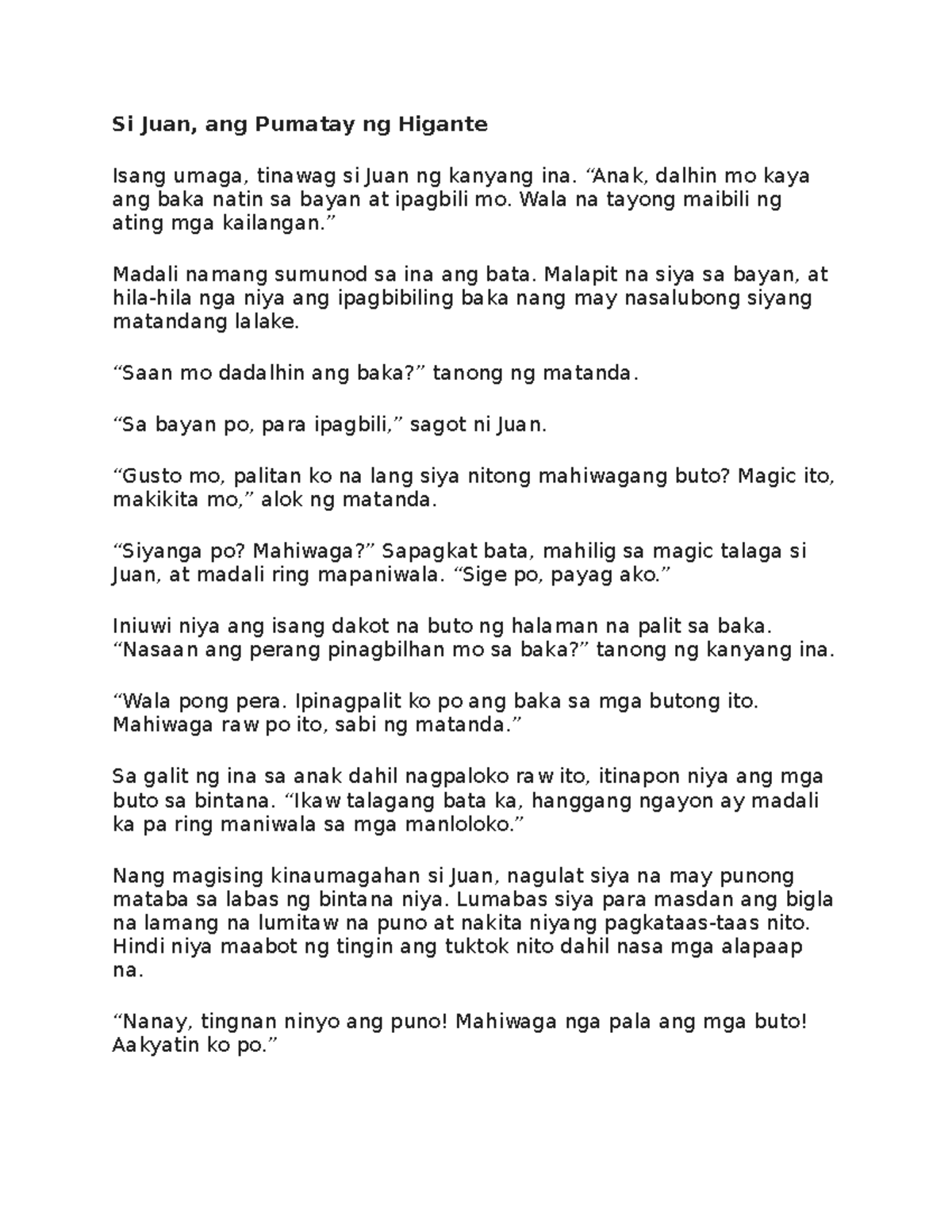 Si Juan ang Pumatay ng Higante - Si Juan, ang Pumatay ng Higante Isang ...