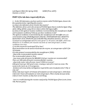 Lab report 2 - Lab Report II (Biol 203, Spring 2022) Part 1: 1 ...