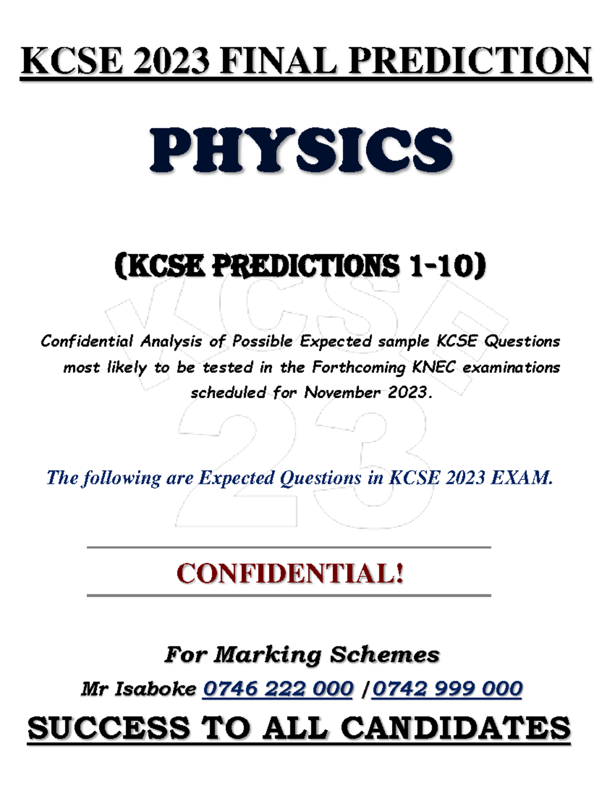 KCSE Physics Final Prediction 2023 - KCSE 2023 FINAL PREDICTION PHYSICS (KCSE PREDICTIONS 1-10 ...