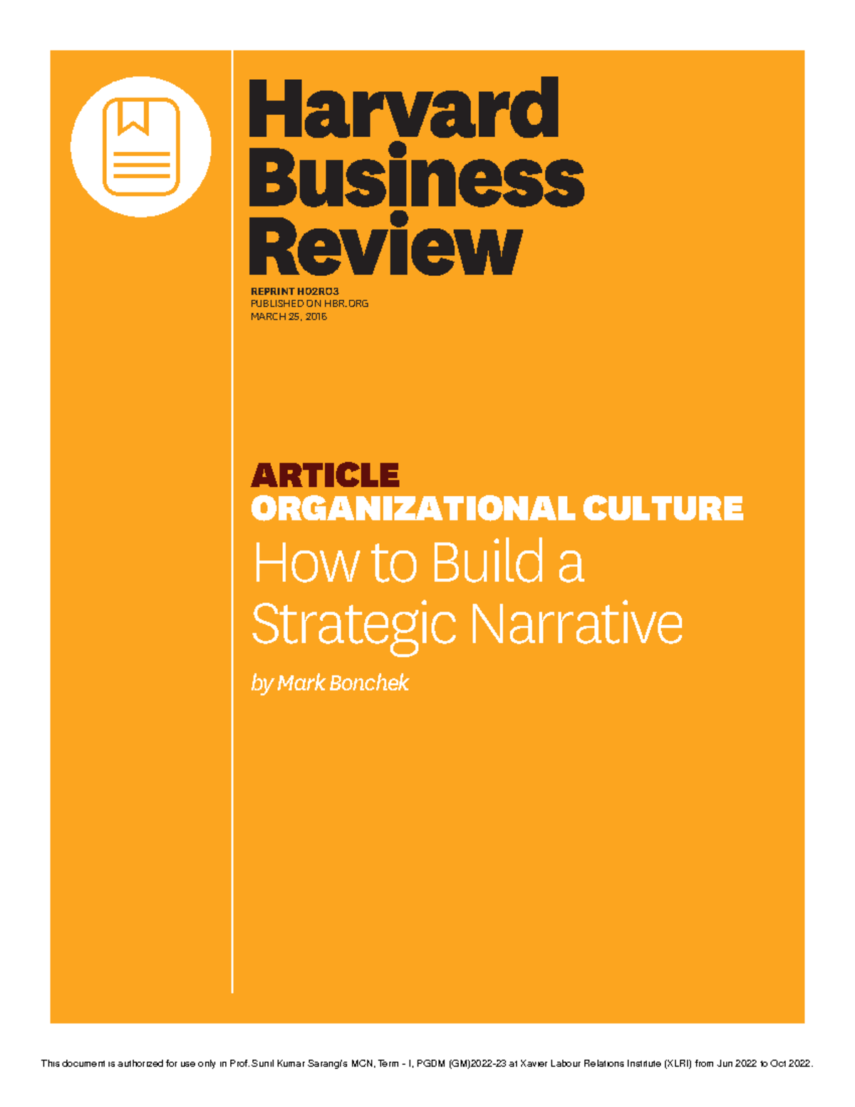 How to Build a Strategic Narrative - ####### REPRINT H 2RO ...