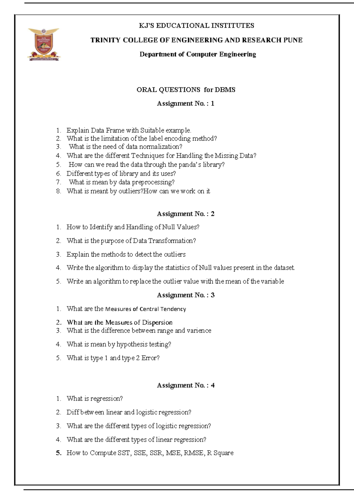 Oral Question Bank Dsbda - KJ’S EDUCATIONAL INSTITUTES TRINITY COLLEGE ...