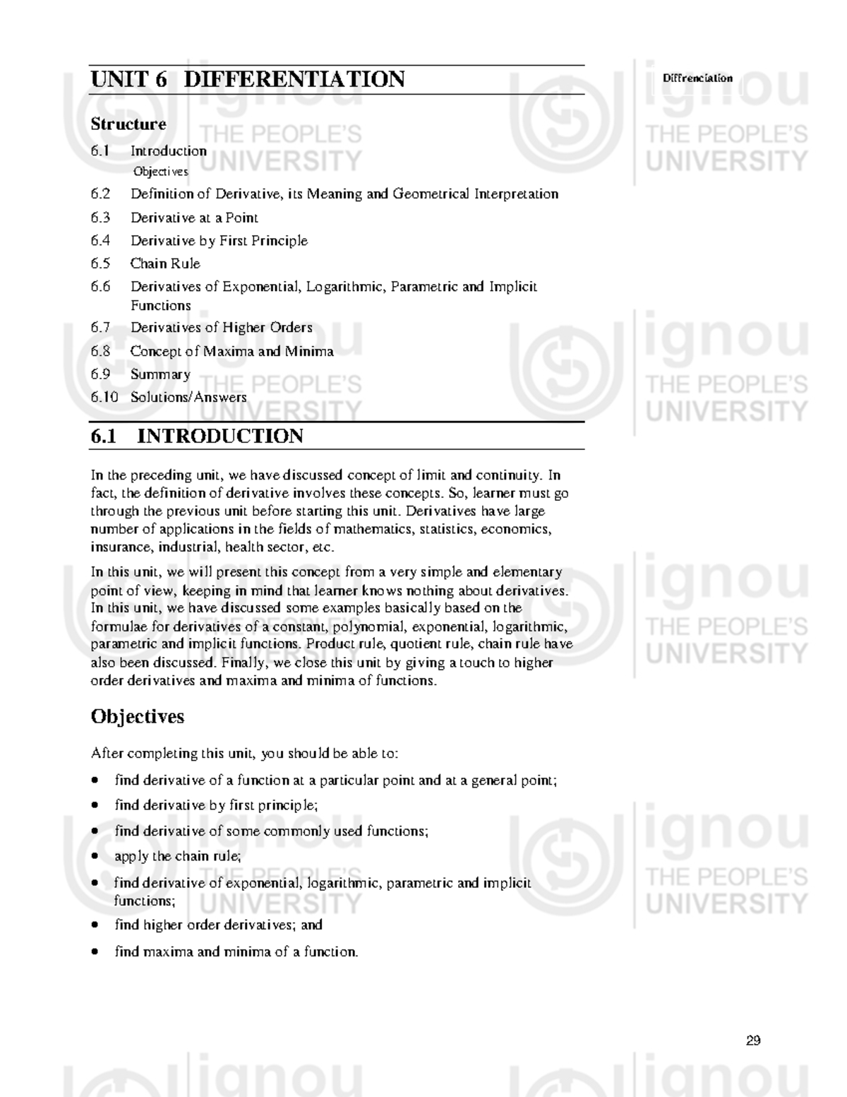 Differentiation - Diffrenciation UNIT 6 DIFFERENTIATION Structure 6 Introduction Objectives 6 ...