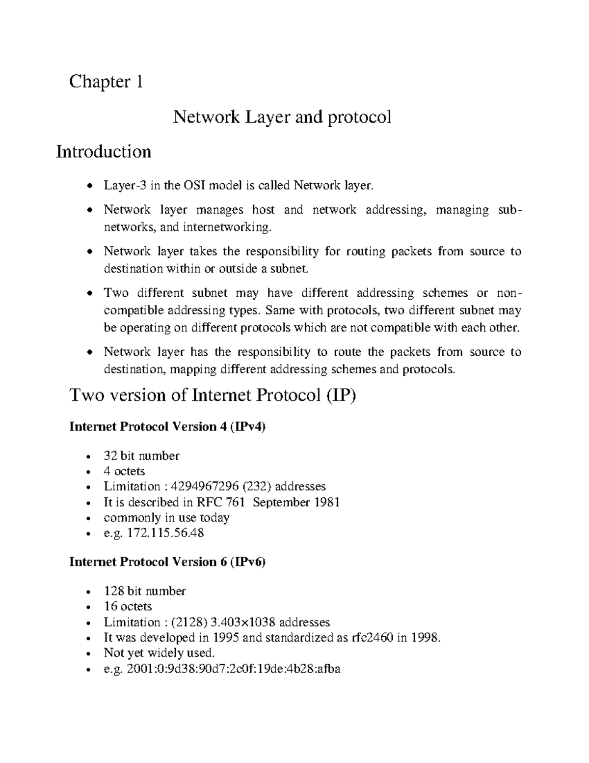 ACN Chapter 1 - Chapter 1 Network Layer and protocol Introduction Layer-3 in the OSI model is ...