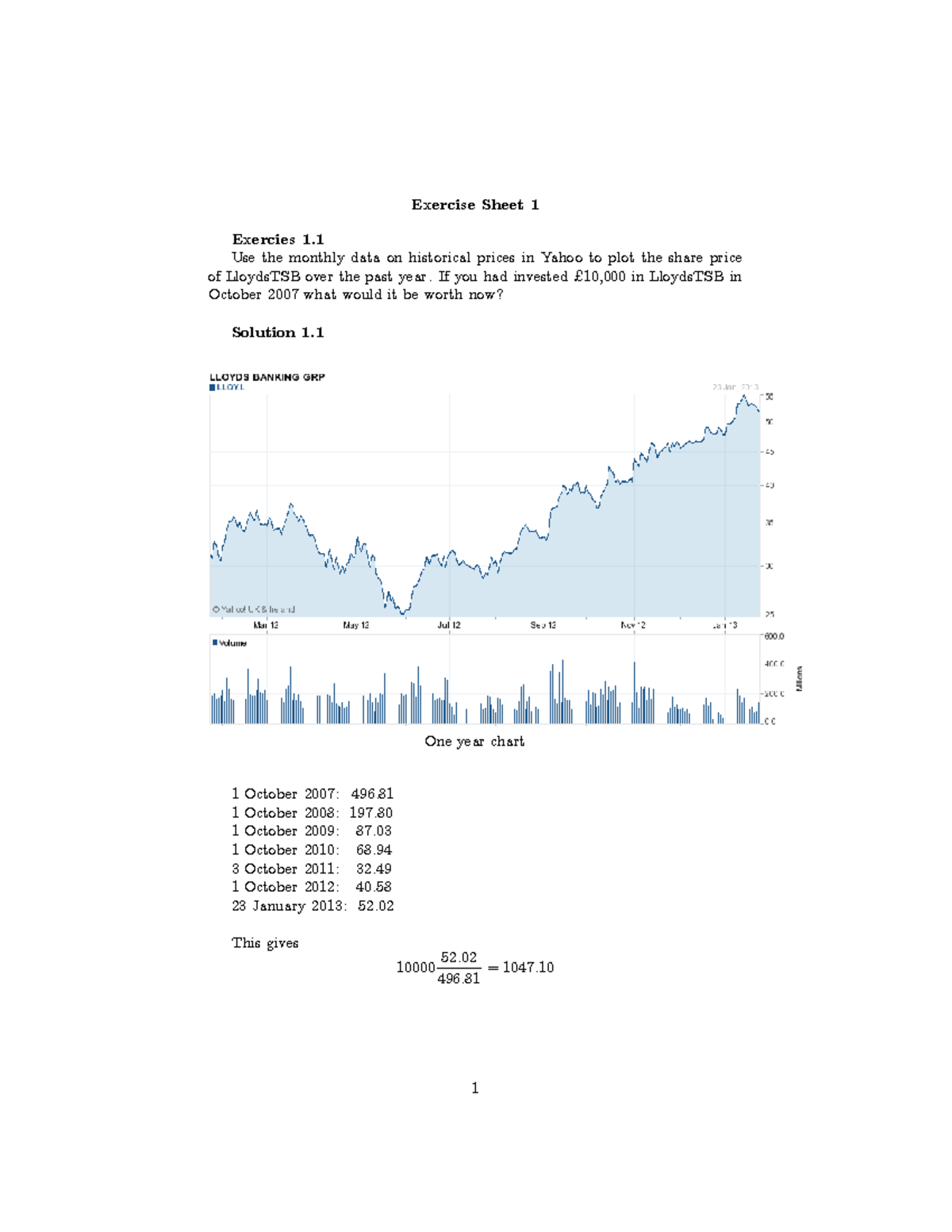 Exercises Risk And Return Solution Exercise Sheet 1 Exercies 1 Use