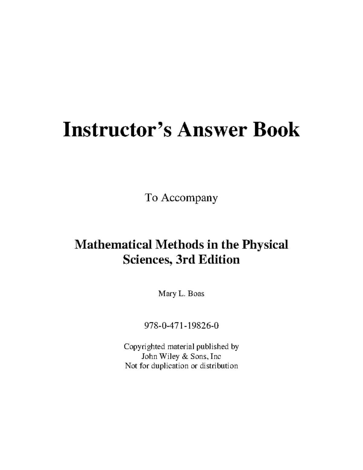 Mary Boas - Math Methods Solution Manual - Instructor’s Answer Book To ...