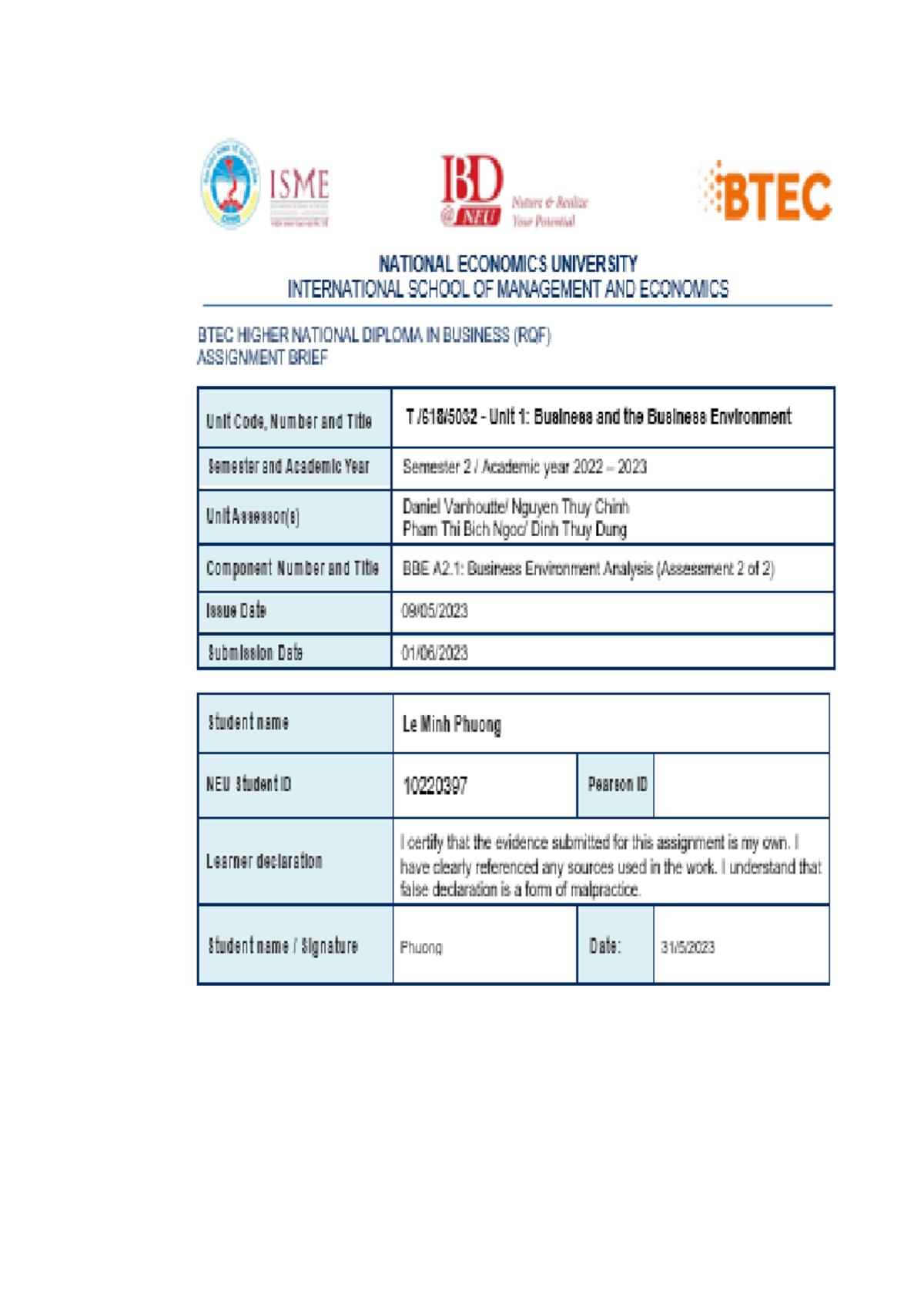 BBE A2.1 (Điểm P) - I. Introduction The business environment in which ...