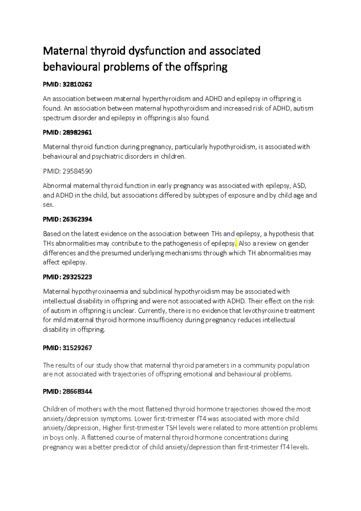 Maternal thyroid hormone levels and epilepsy. - Maternal thyroid ...