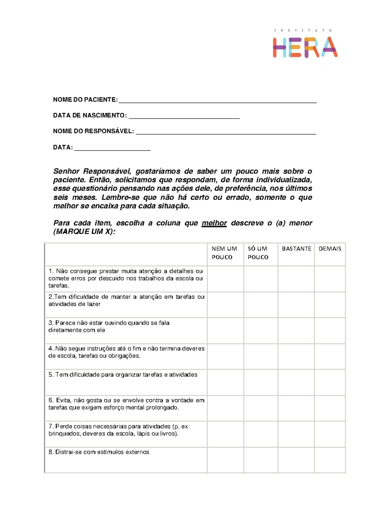 Snap (TDAH) - NOME DO PACIENTE