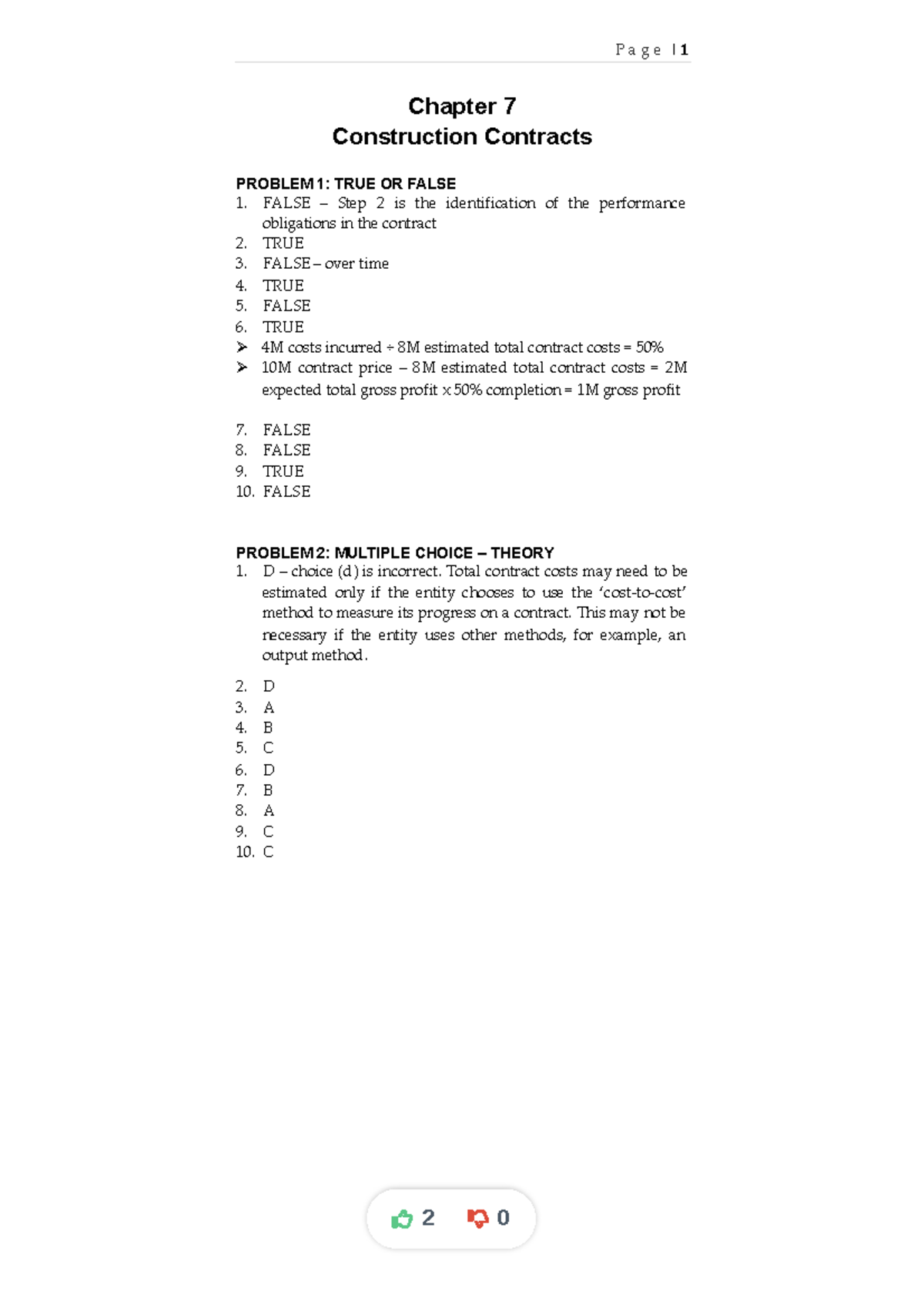 ADVANCED ACCOUNTING (Answer key for Chapter 7) - Chapter 7 Construction ...