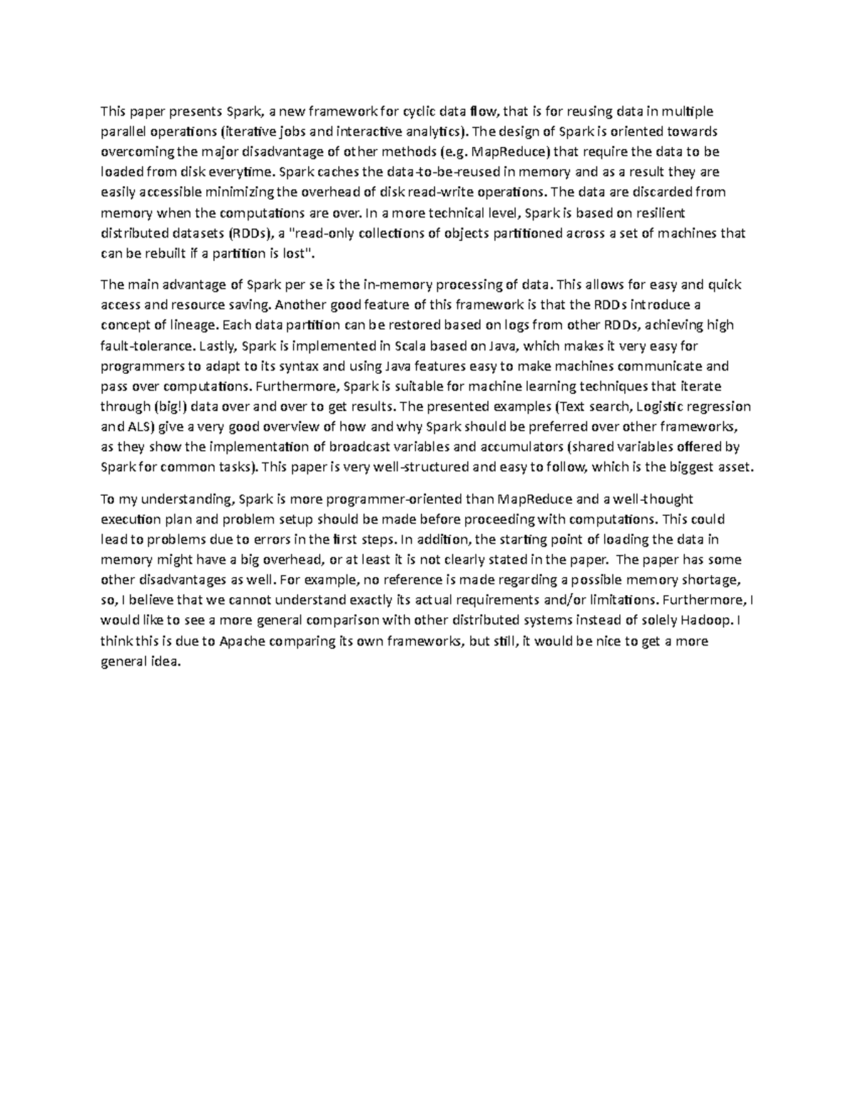 Spark Review Short Paper Review Of Spark Cluster Computing With Working Sets This Paper