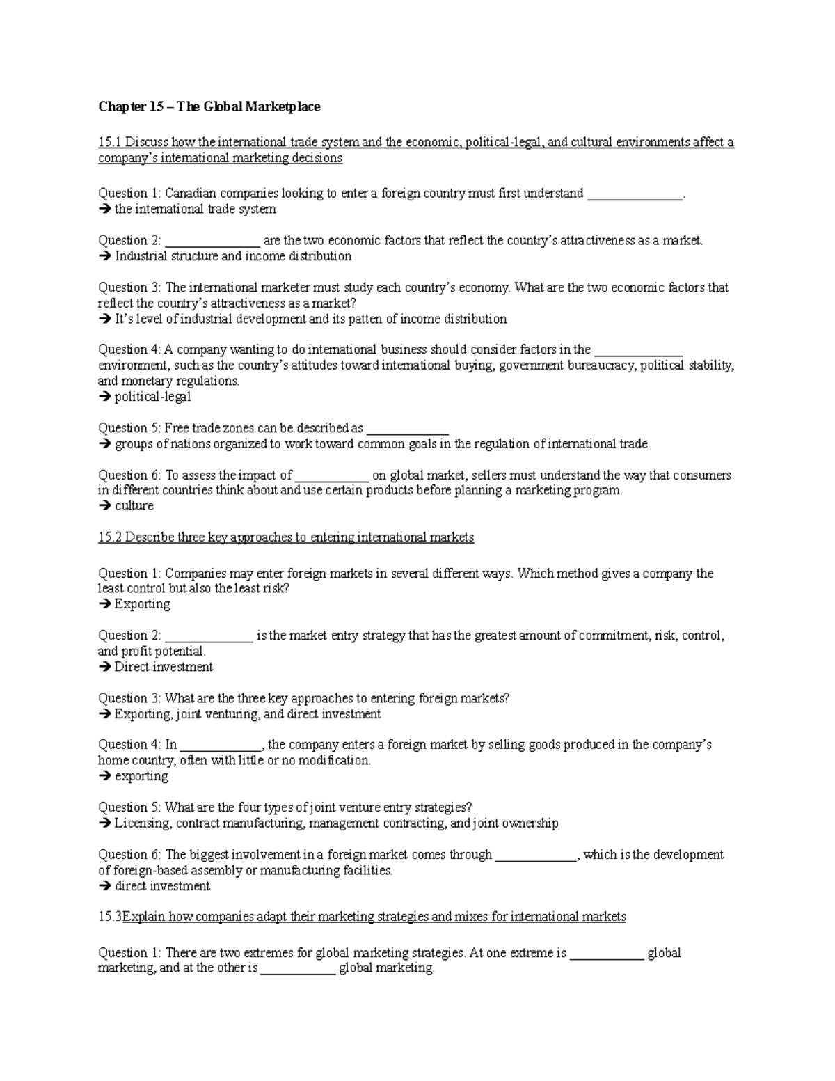 Chapter 15 – The Global Marketplace - Chapter 15 – The Global ...