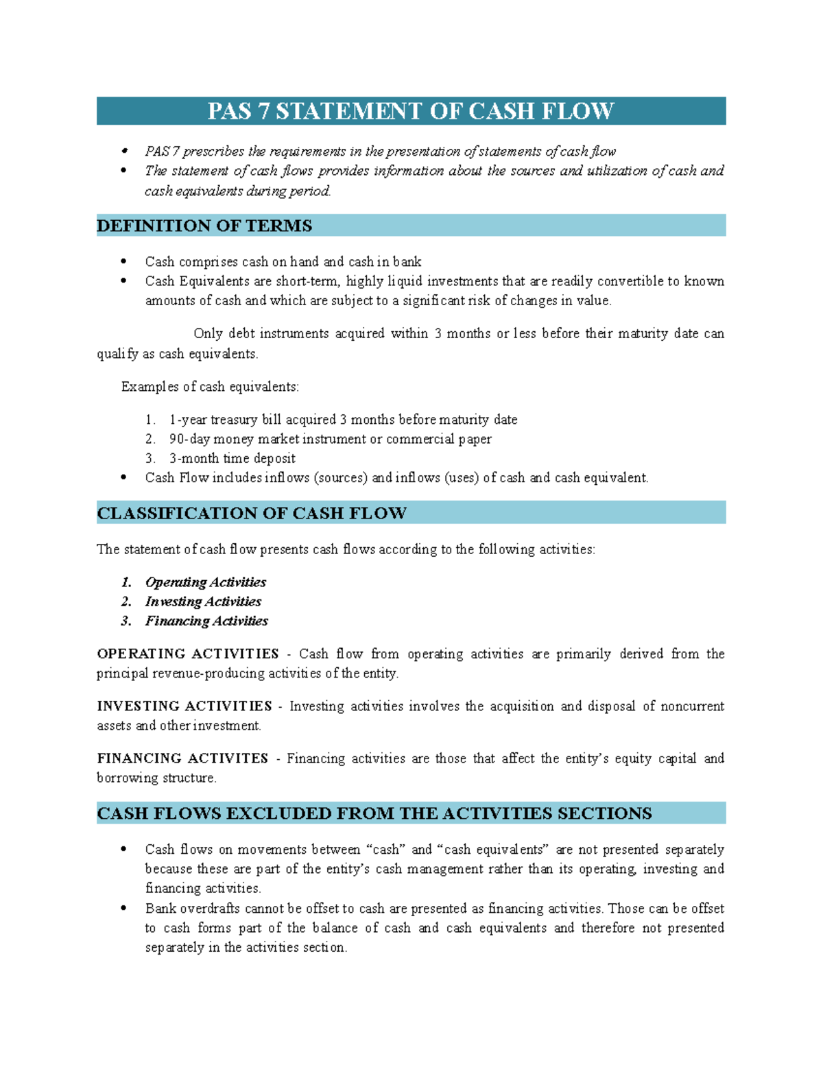 PAS 7 Statement OF CASH FLOW - PAS 7 STATEMENT OF CASH FLOW PAS 7 ...
