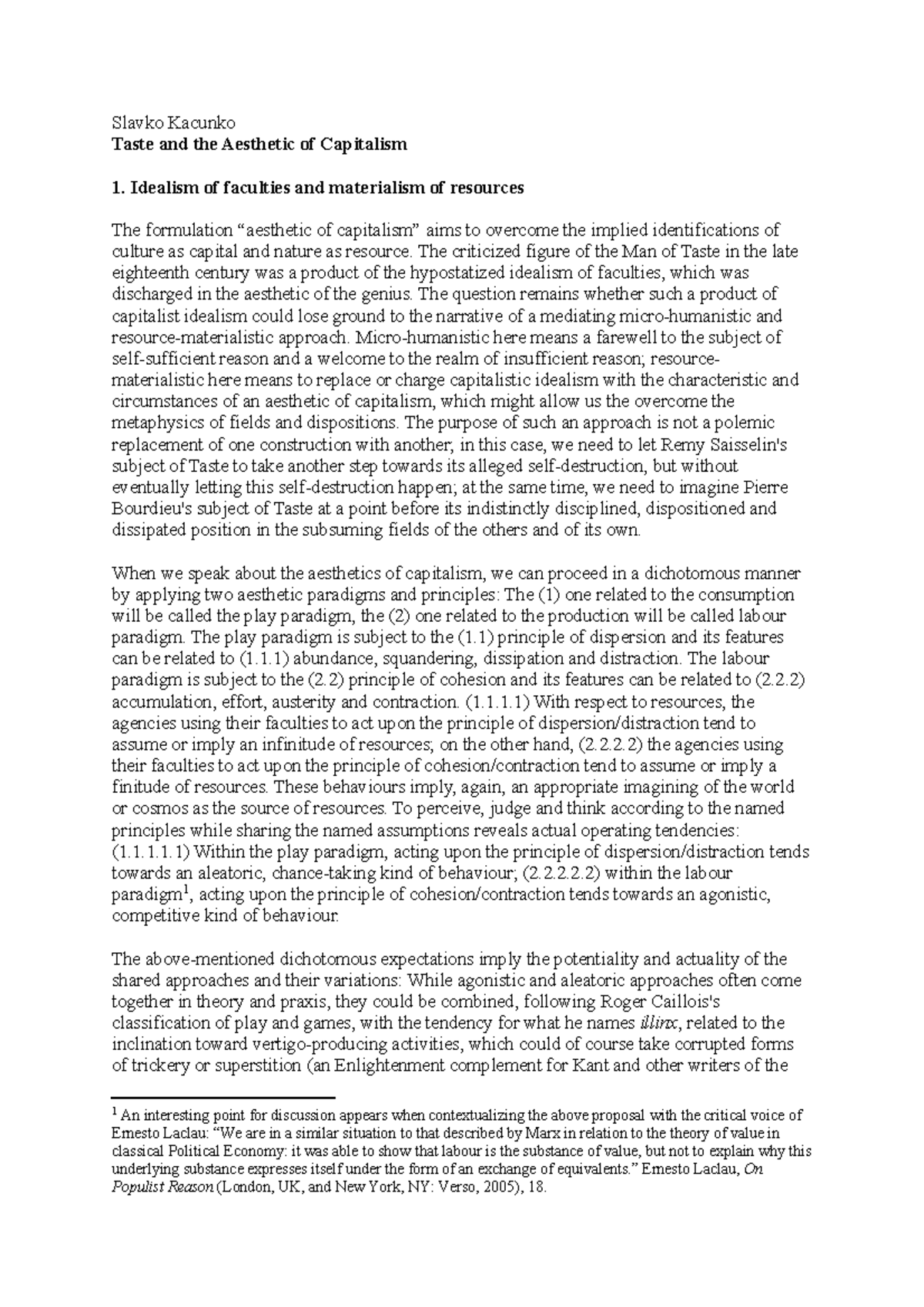 Aesthetics of capitalism - Slavko Kacunko Taste and the Aesthetic of ...