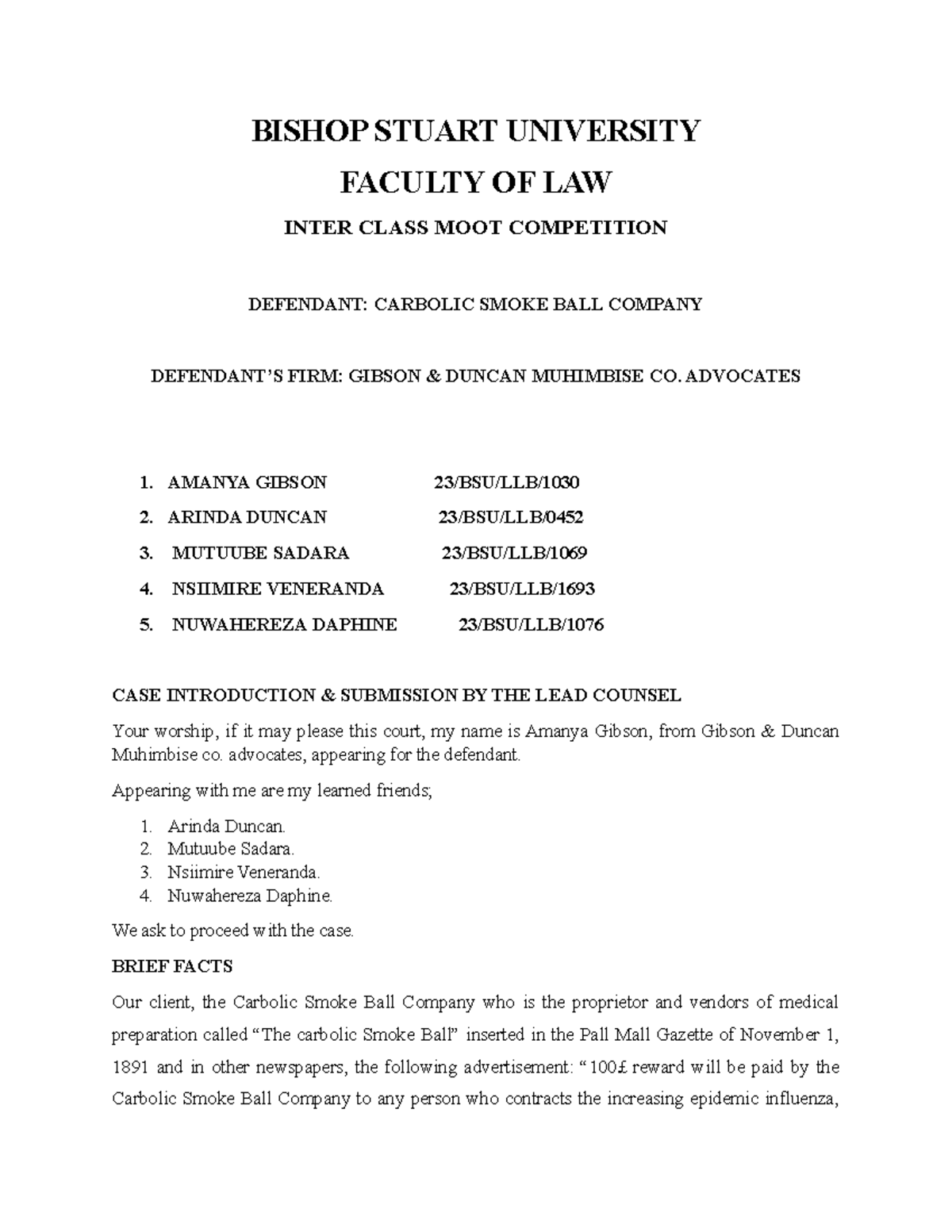 Edited Submission - MOOTING - BISHOP STUART UNIVERSITY FACULTY OF LAW ...