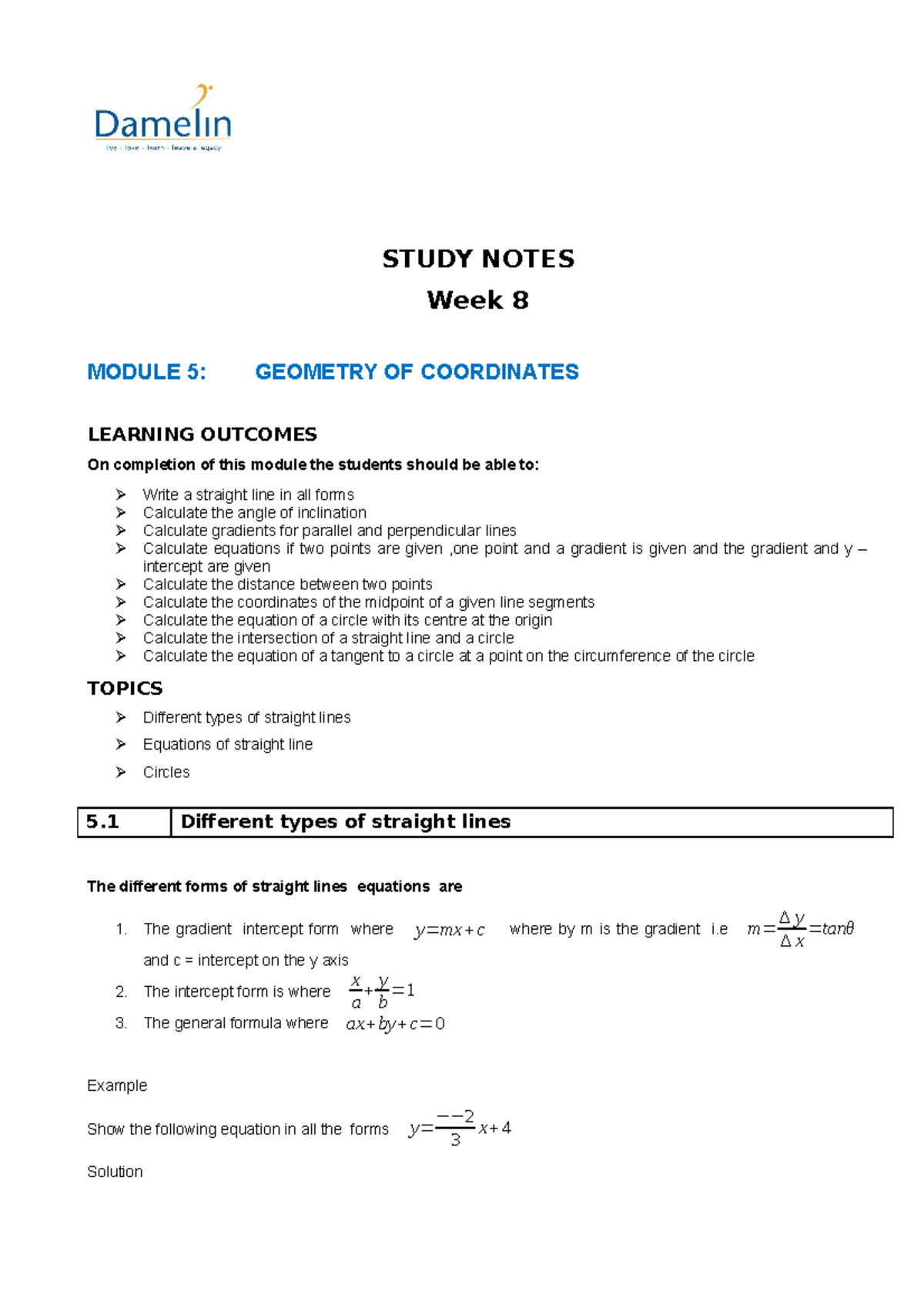 GEOMETRY OF COORDINATES - STUDY NOTES Week 8 MODULE 5: GEOMETRY OF ...