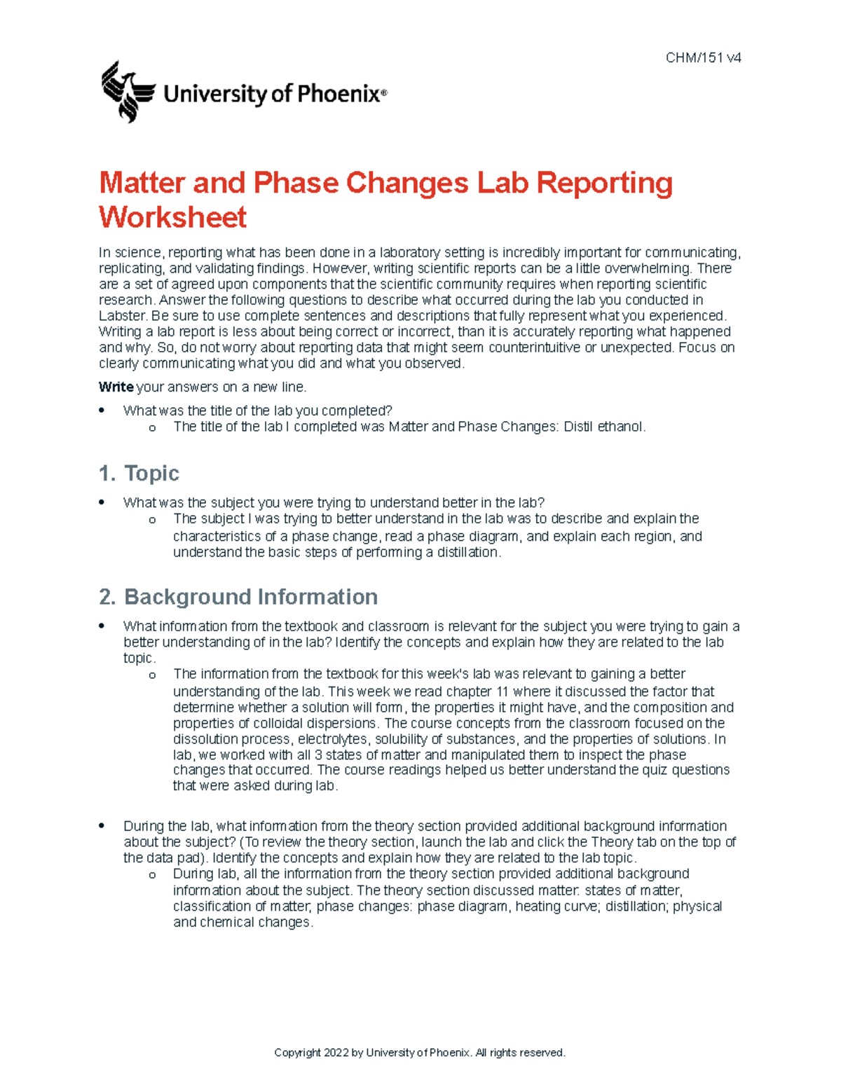 Chm151 v4 wk1 matter and phase changes lab report observational - CHM/151 v Matter and Phase ...
