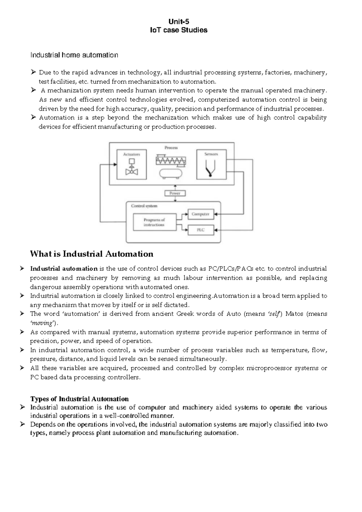basic of Internet of Things for all the students - Unit- IoT case Studies Industrial home - Studocu