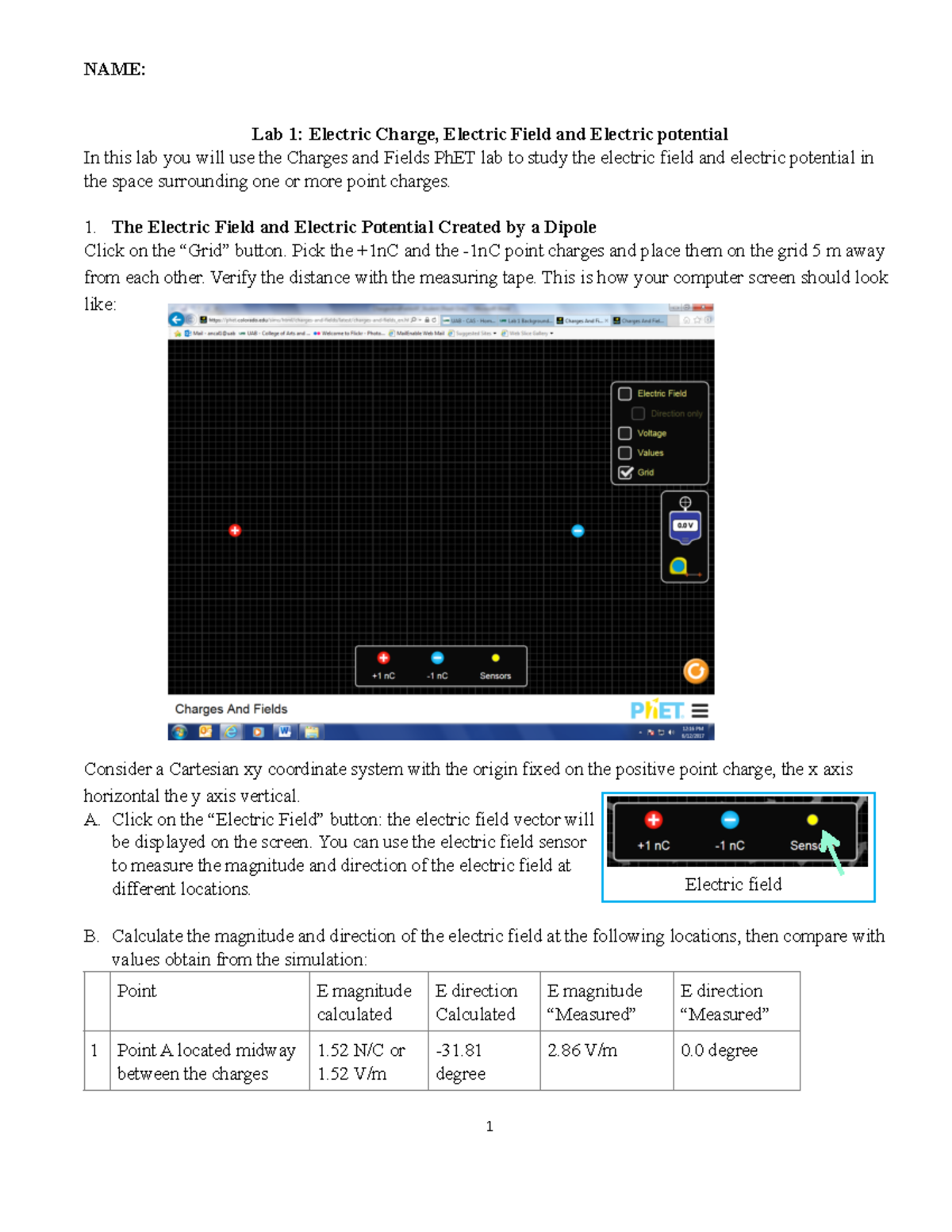 Lab 1 Worksheet PHY pdf - LAB WORK - NAME: Lab 1: Electric Charge ...