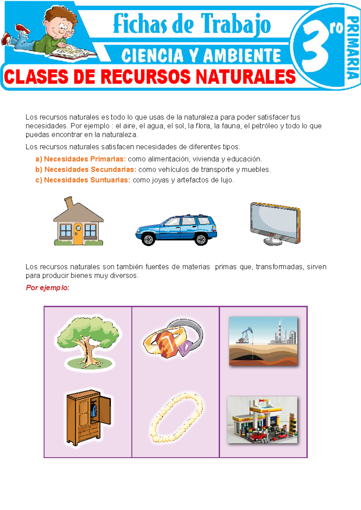 Clases de recursos naturales para Tercer Grado de Primaria - Los ...