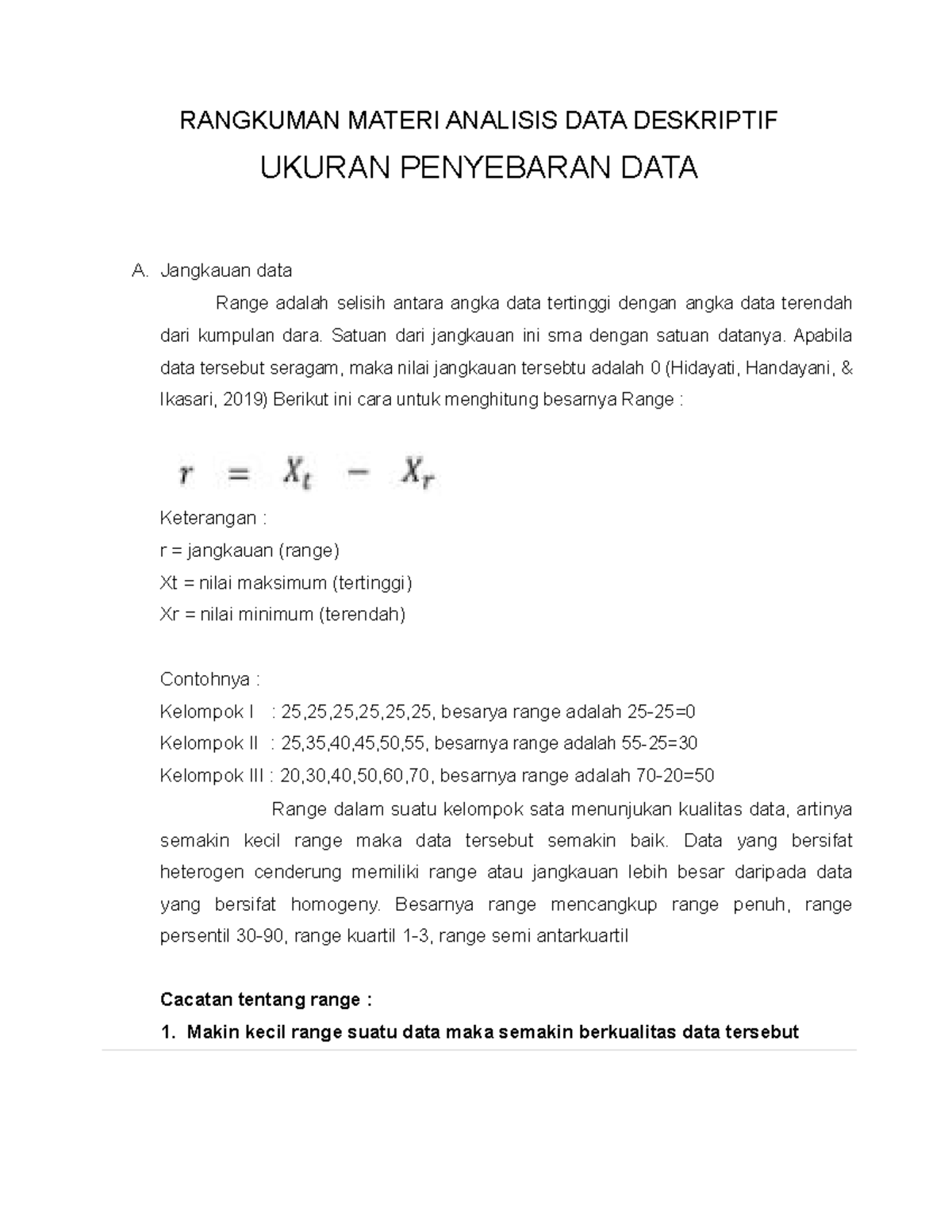 Rangkuman Materi Analisis DATA Deskriptif Ukuran Penyebaran DATA - RANGKUMAN MATERI ANALISIS ...