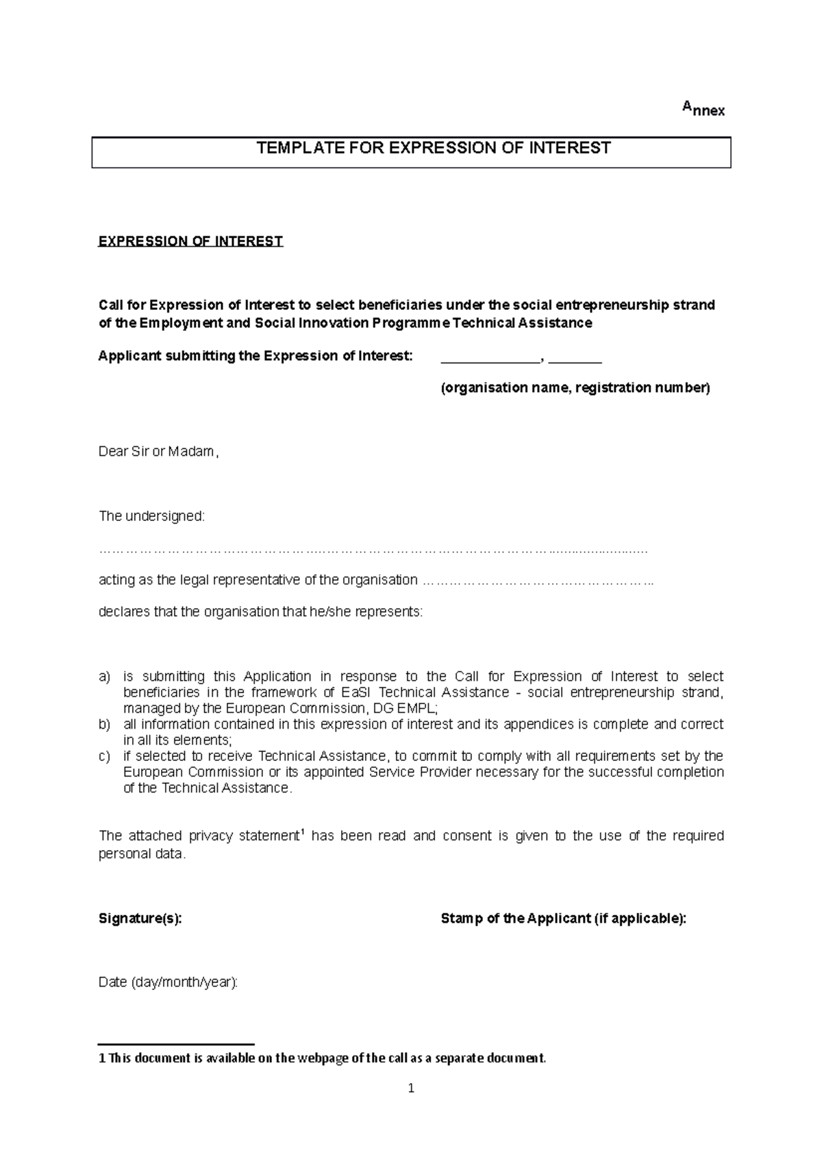 Annex Template for expression of interest - Ea SI-TA - Annex TEMPLATE ...