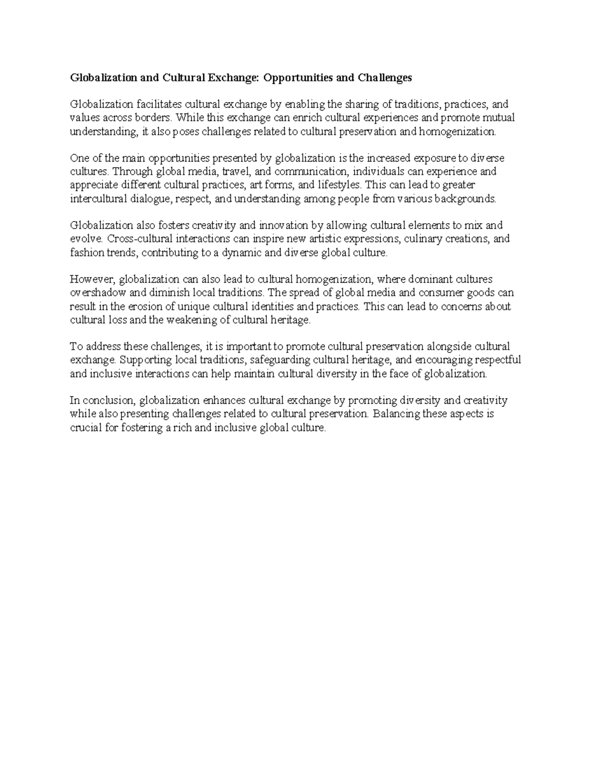 Globalization and Cultural Exchange - While this exchange can enrich ...