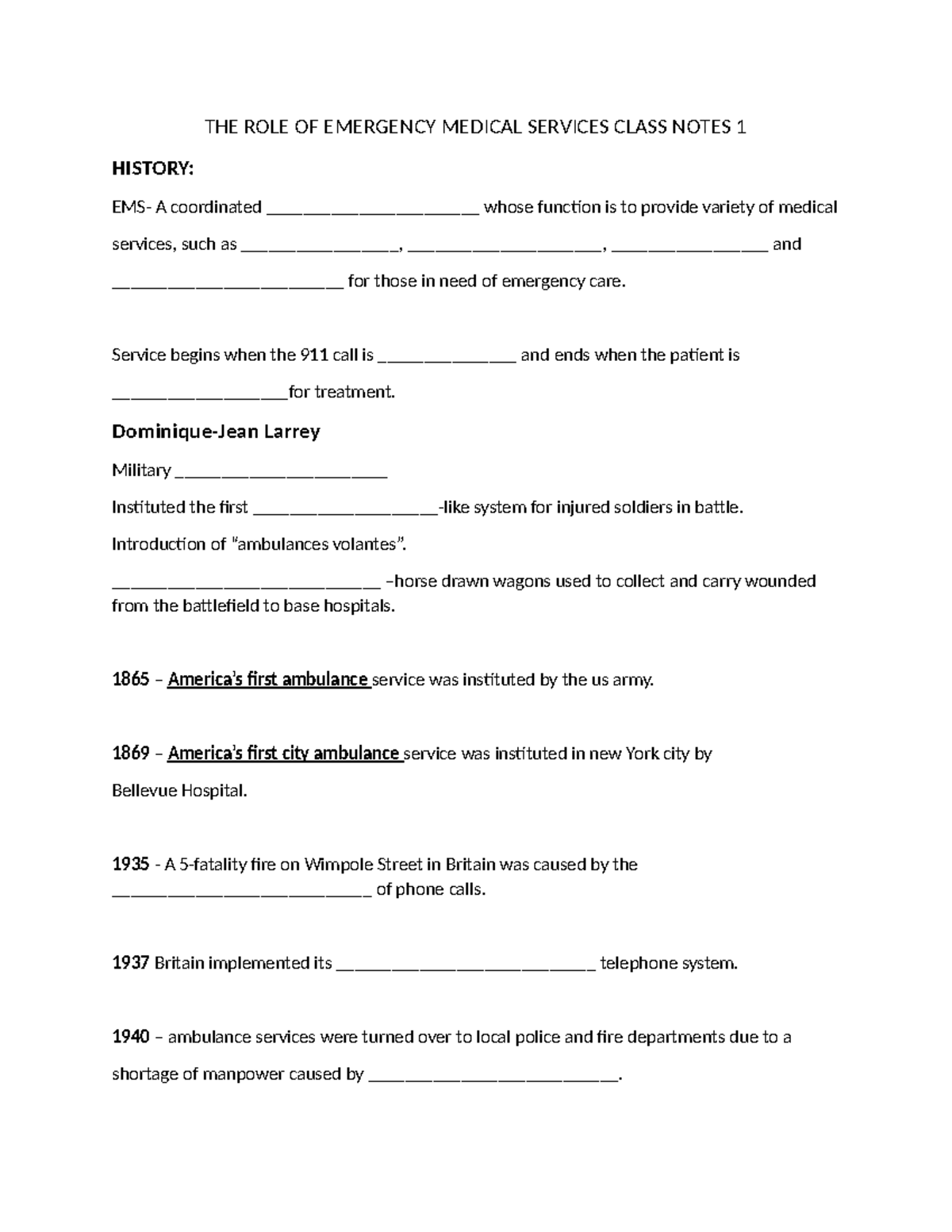 Guided Notes Role of EMS - THE ROLE OF EMERGENCY MEDICAL SERVICES CLASS ...