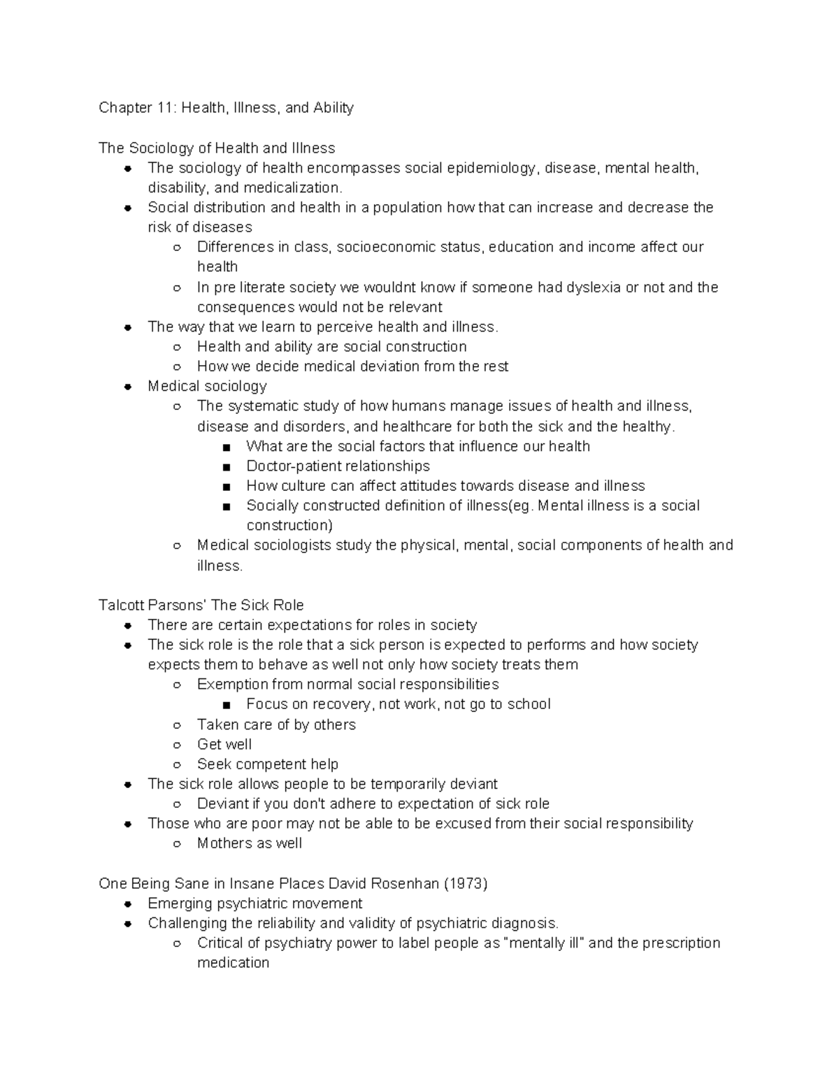 Sociology 1025A - Chapter 11 Health, Illness and Ability - Chapter 11 ...