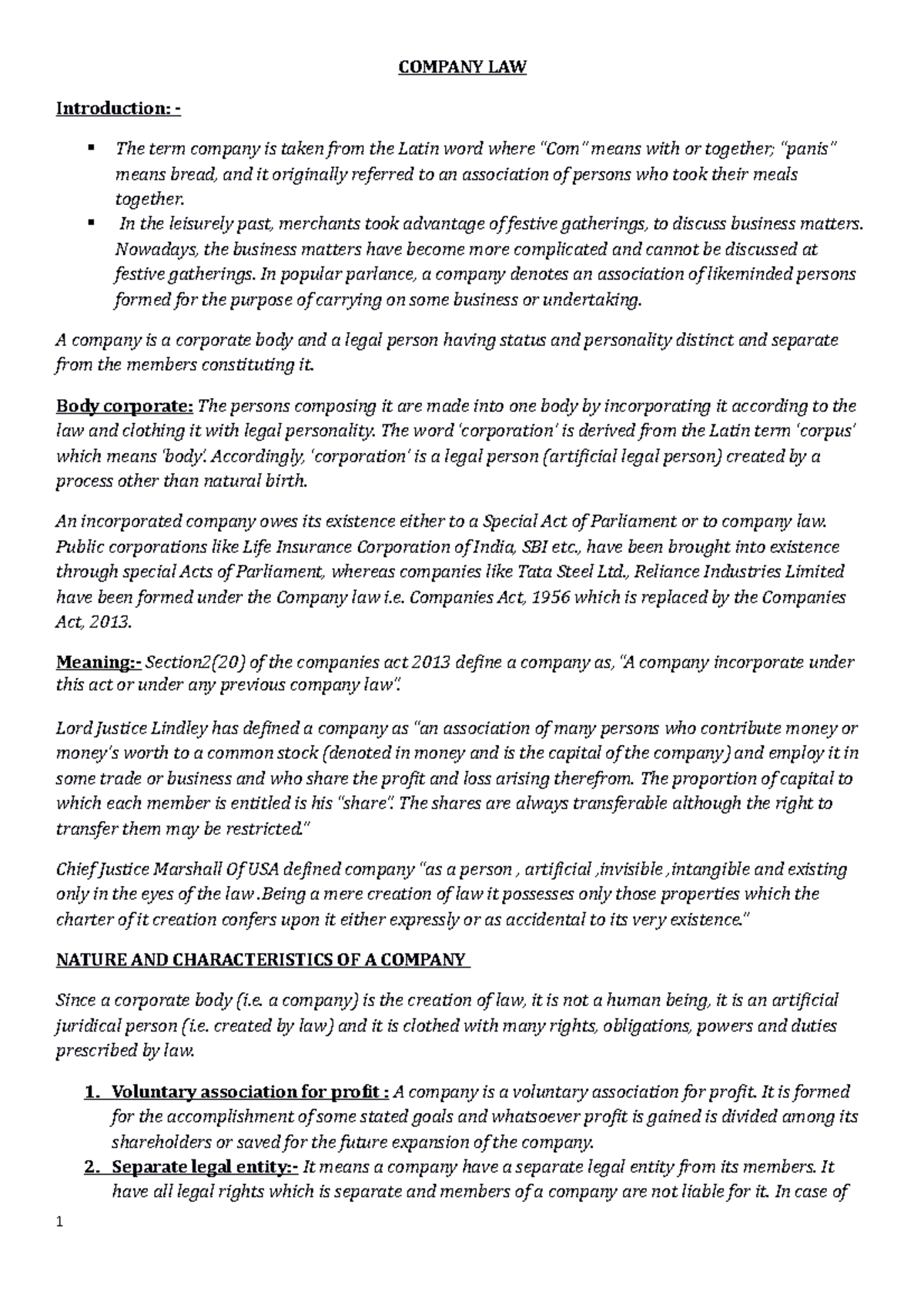 Company LAW - Notes are really helpful. - COMPANY LAW Introduction ...