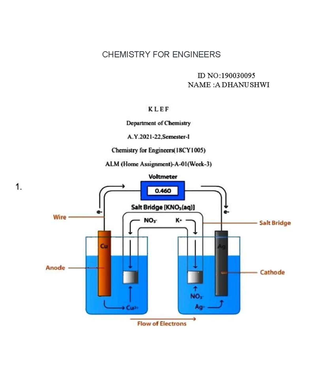 Chem ha-1 - Computer Engineering - CHEMISTRY FOR ENGINEERS ID NO: NAME ...