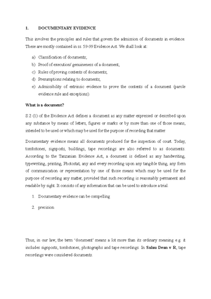 1. Documentary Evidence - 1. DOCUMENTARY EVIDENCE This involves the ...