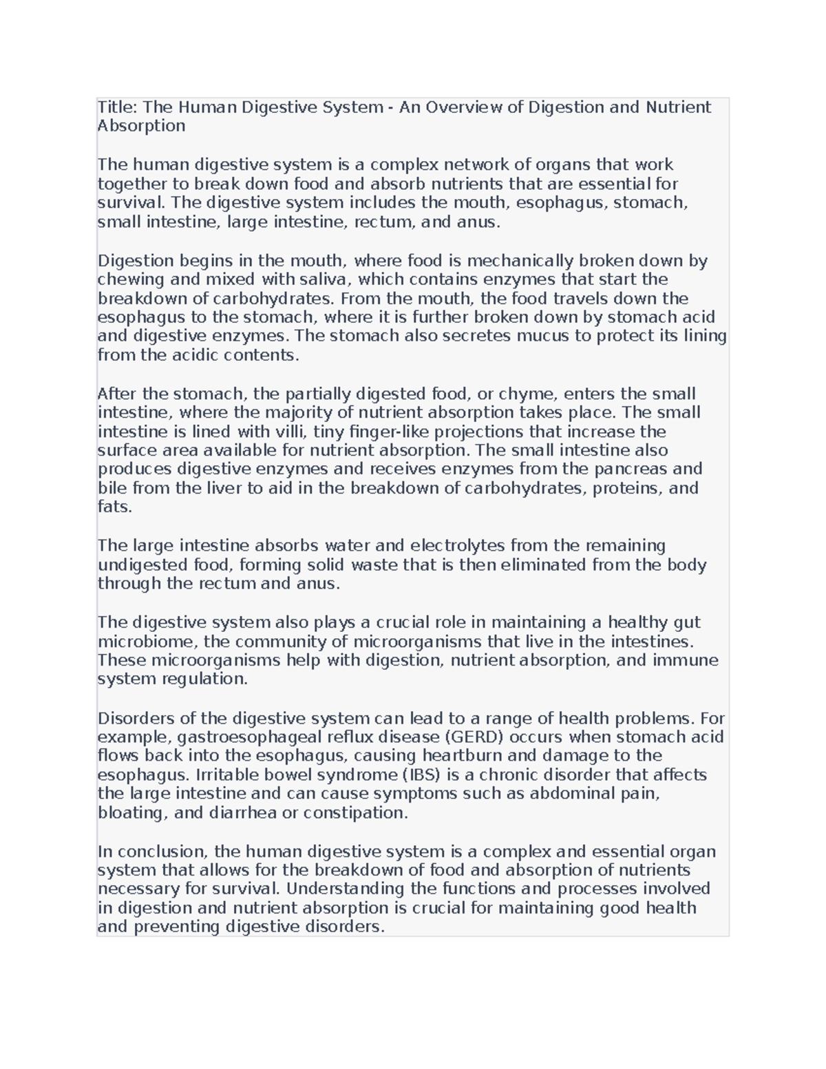 The Human Digestive System - An Overview of Digestion and Nutrient ...