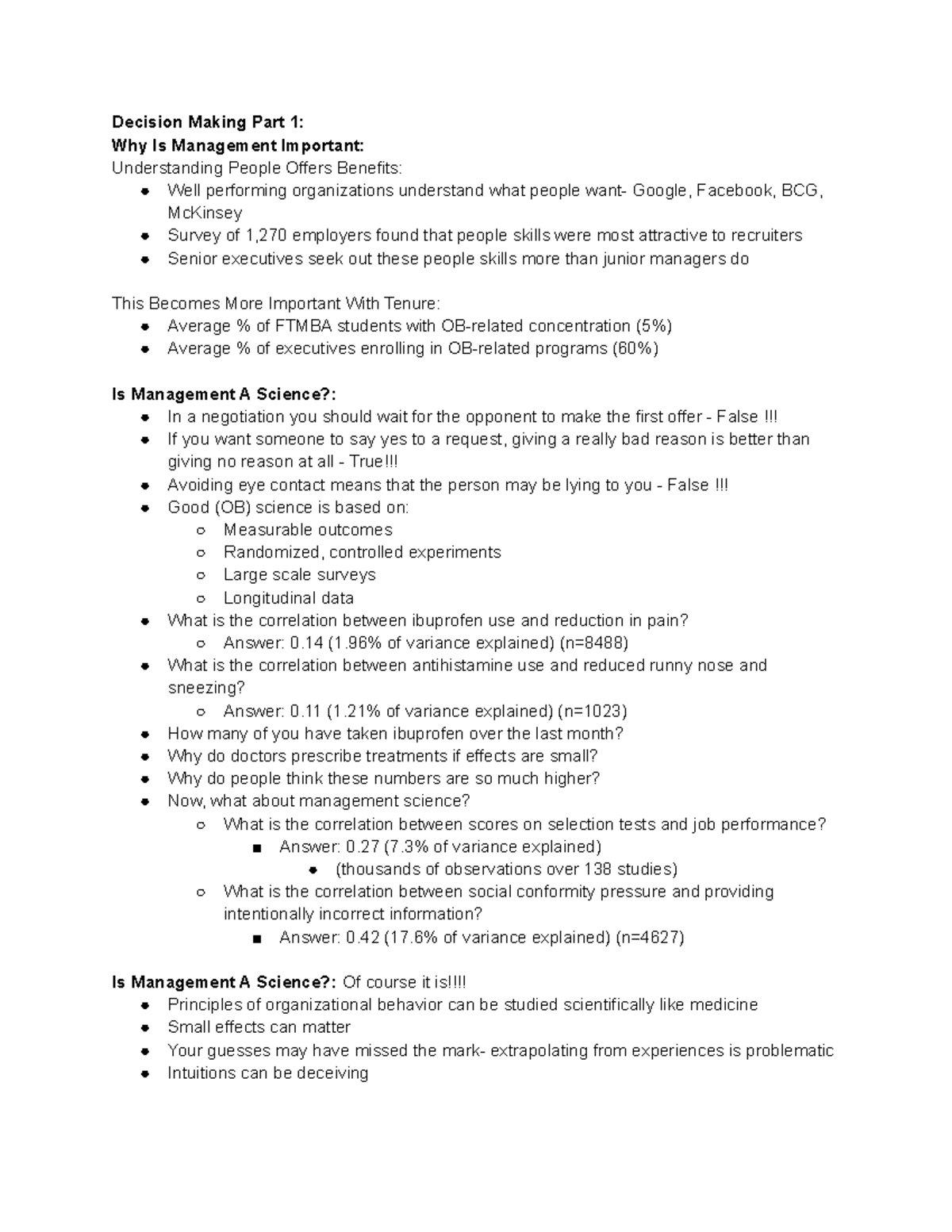 BUSI 310 Decision Making Part 1 Notes - Decision Making Part 1: Why Is ...
