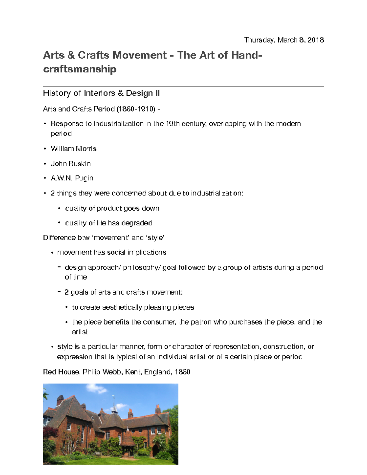 History II Notes - Arts & Crafts - Thursday, March 8, 2018 Arts ...