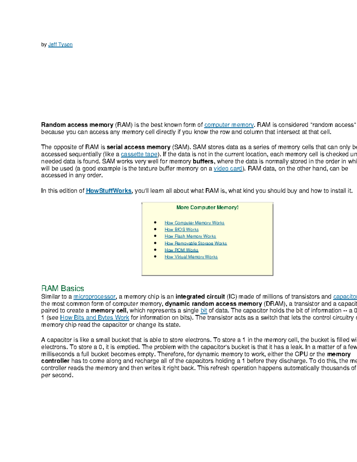 How RAM Works-1 - Introduction on Random Access Memory - by Jeff Tyson ...