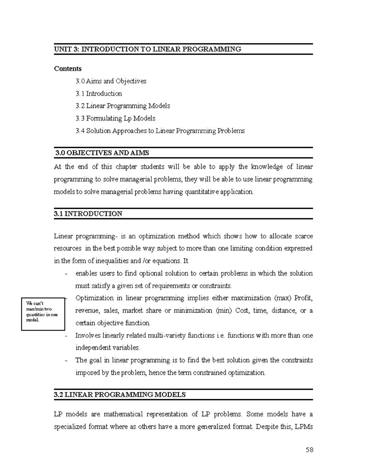 Linear progra note - UNIT 3: INTRODUCTION TO LINEAR PROGRAMMINGUNIT 3 ...