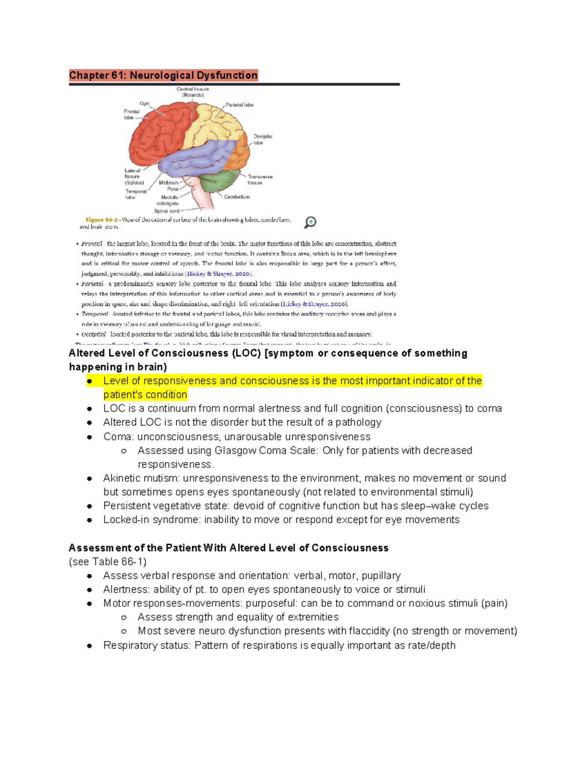 Neuro notes - Chapter 61: Neurological Dysfunction Altered Level of ...
