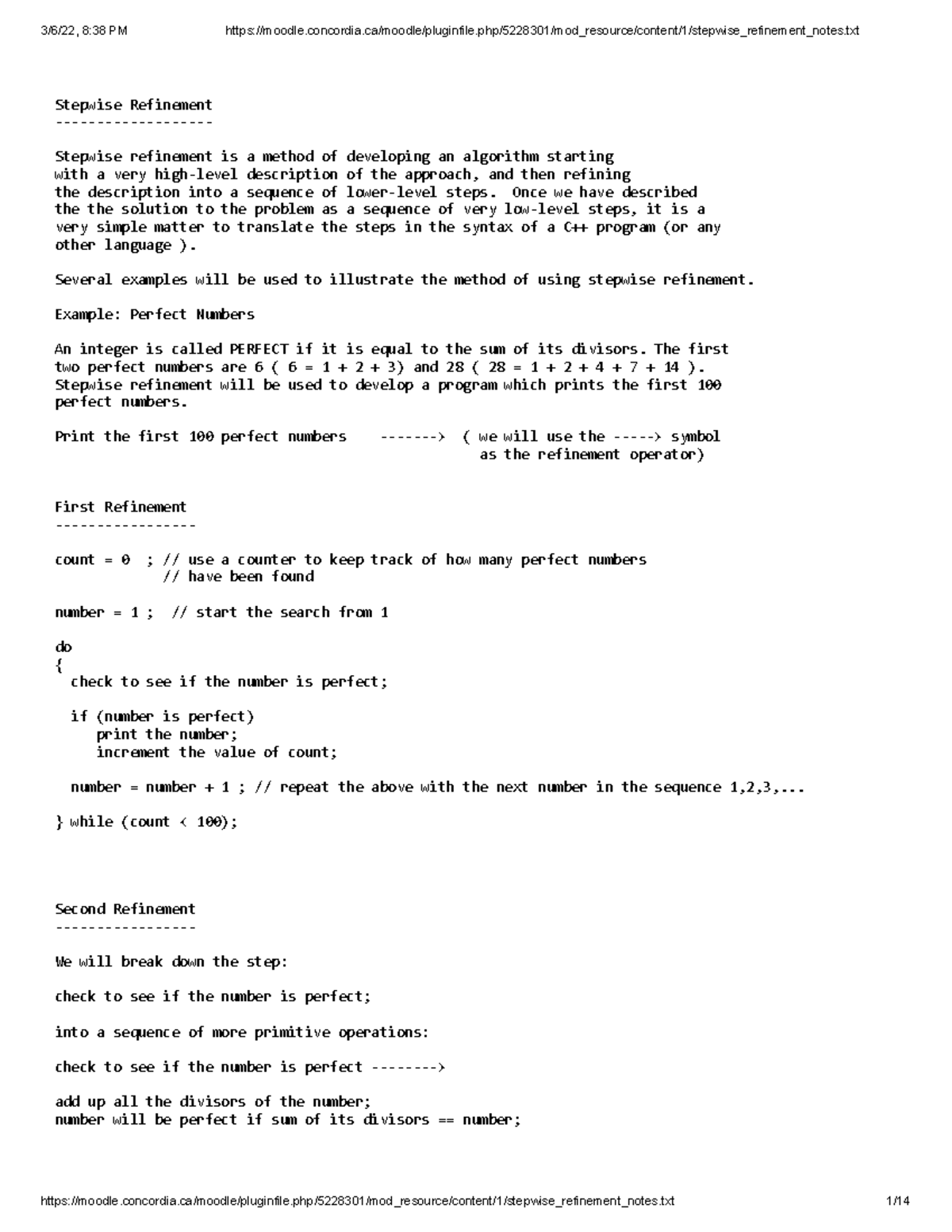 Stepwise Refinement Notes Stepwise Refinement Stepwise Refinement Is A Method Of Developing An 2564