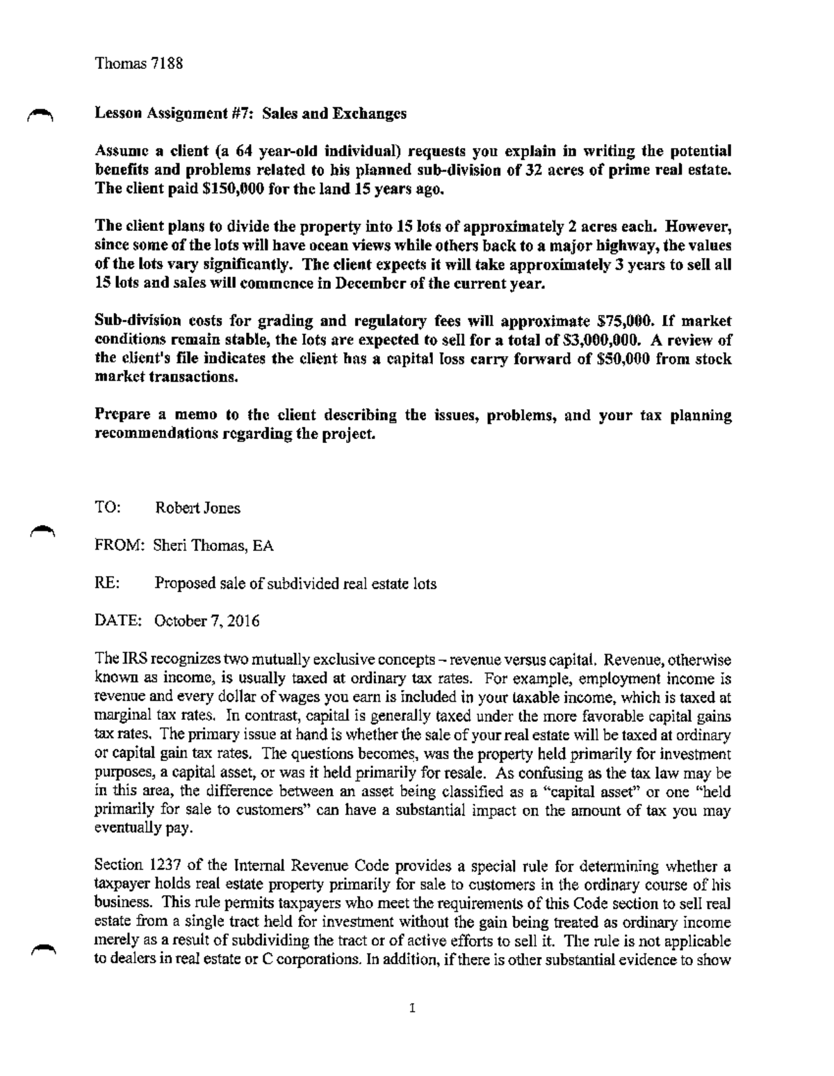 TAX 535 Lesson Seven, Sales and Exchanges - Thomas 7188 Lesson ...