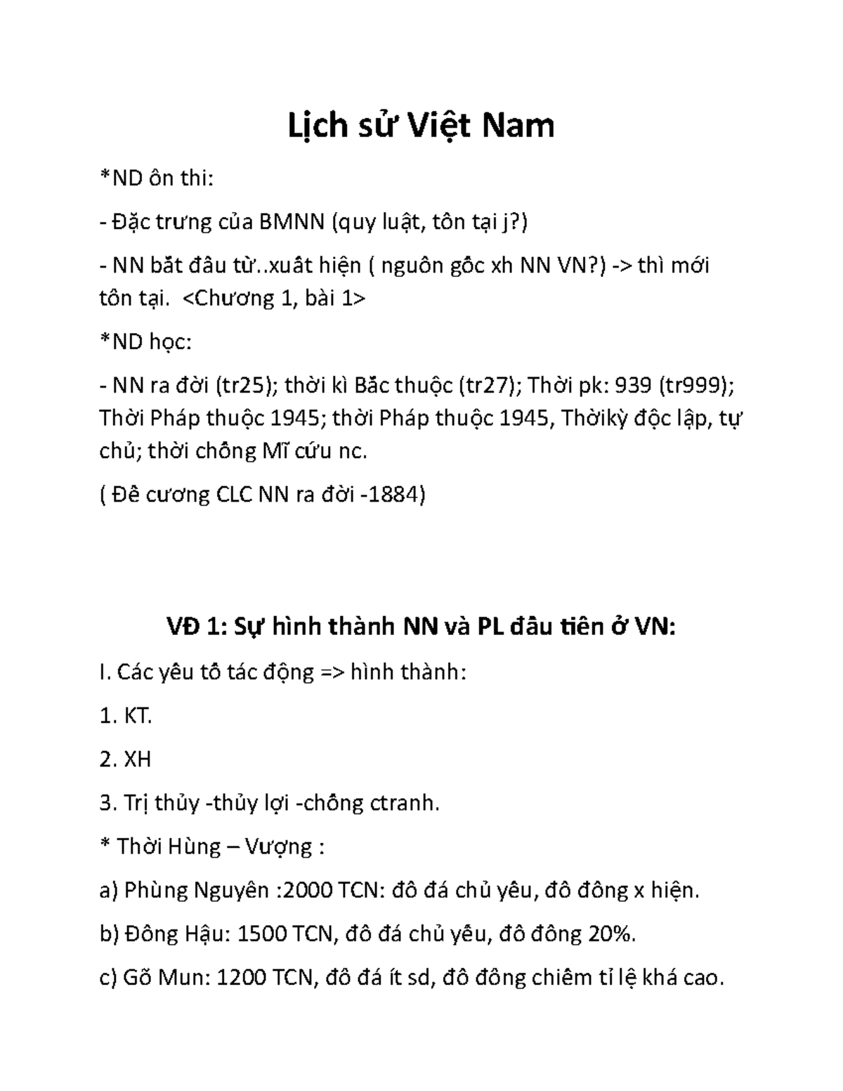 Lsnnplvn - Lịch sử nhà nước và pháp luật - L ch s Vi t Namịửệ *ND ôn thi: Đ c tr ng c a BMNN ...