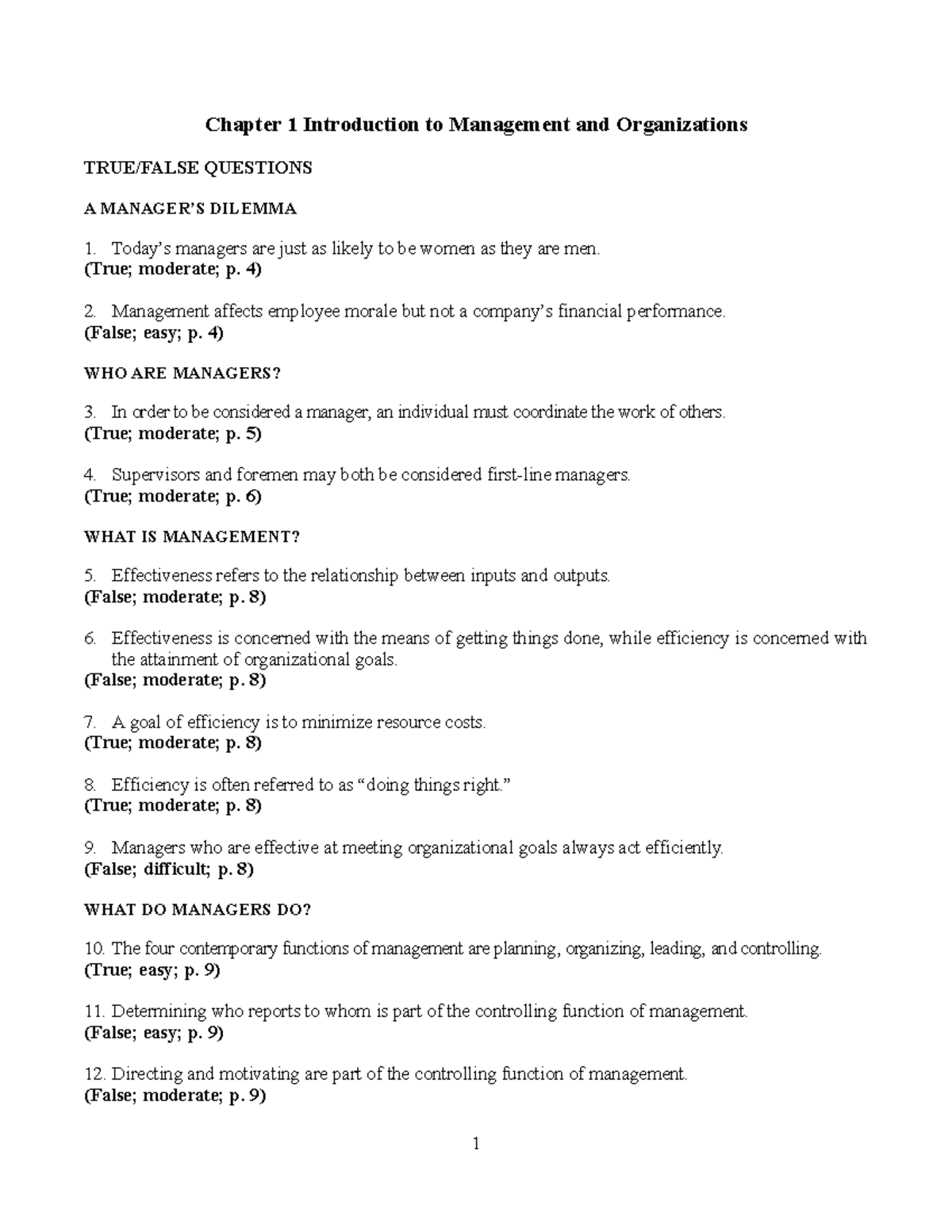 Chapter 01 - Contemporay Management - Chapter 1 Introduction to ...