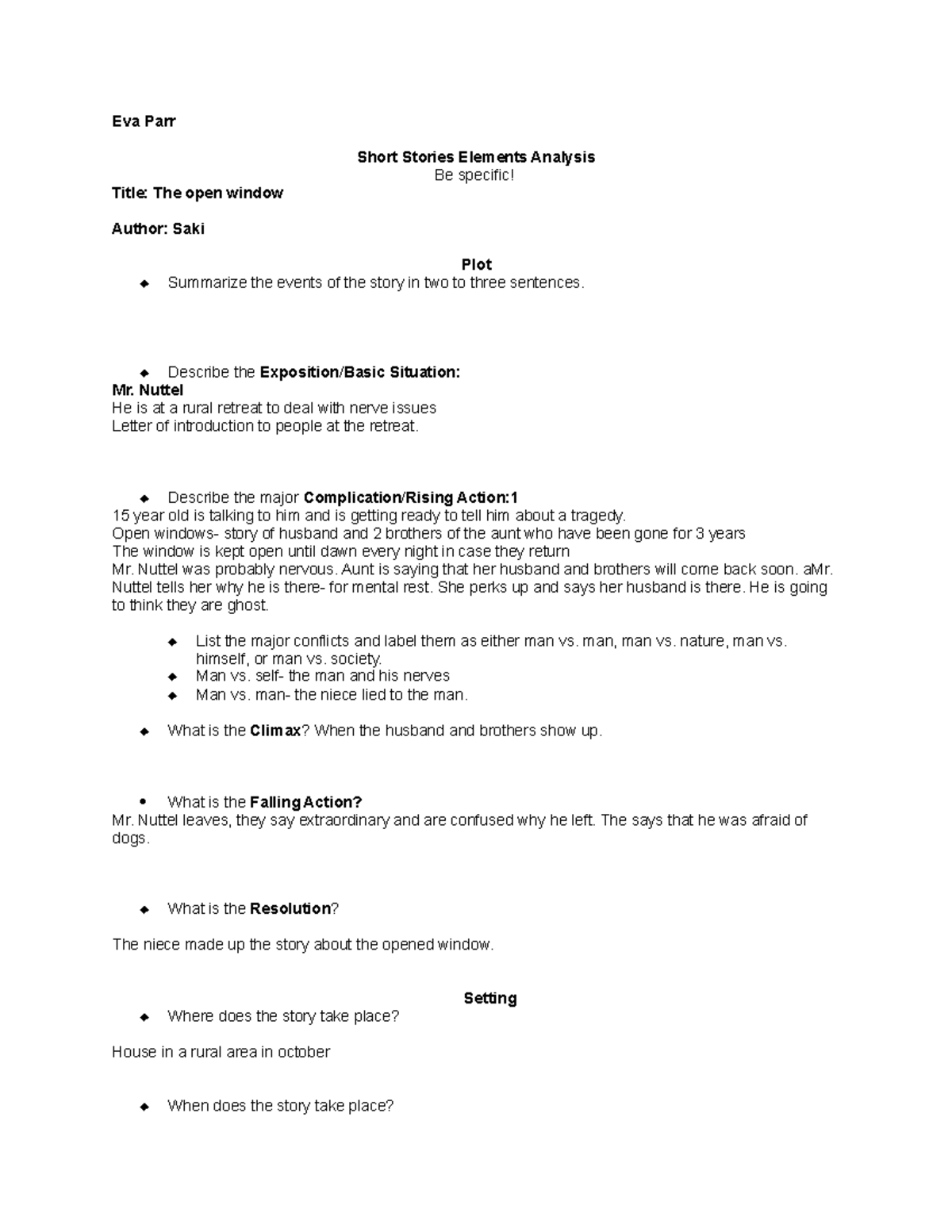 Short Story Handout - Blank-2 - Eva Parr Short Stories Elements ...