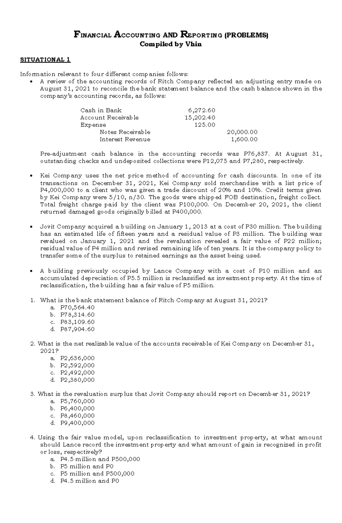 FAR Reviewer Situational - FINANCIAL ACCOUNTING AND REPORTING (PROBLEMS ...