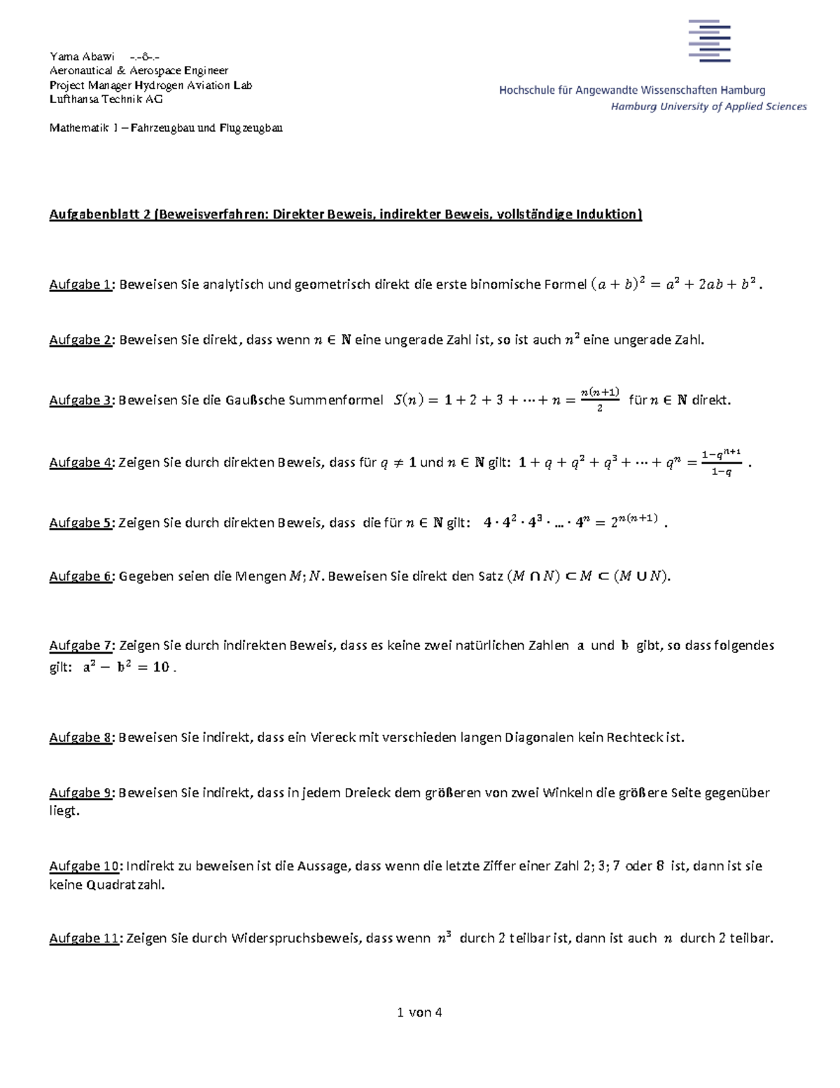 Aufgabenblatt 2 - Beweisverfahren - Aeronautical & Aerospace Engineer ...