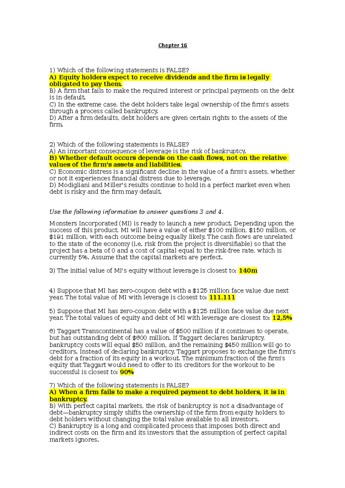 Exercises 7 Chapter 16 Questions - Chapter 16 Which of the following ...
