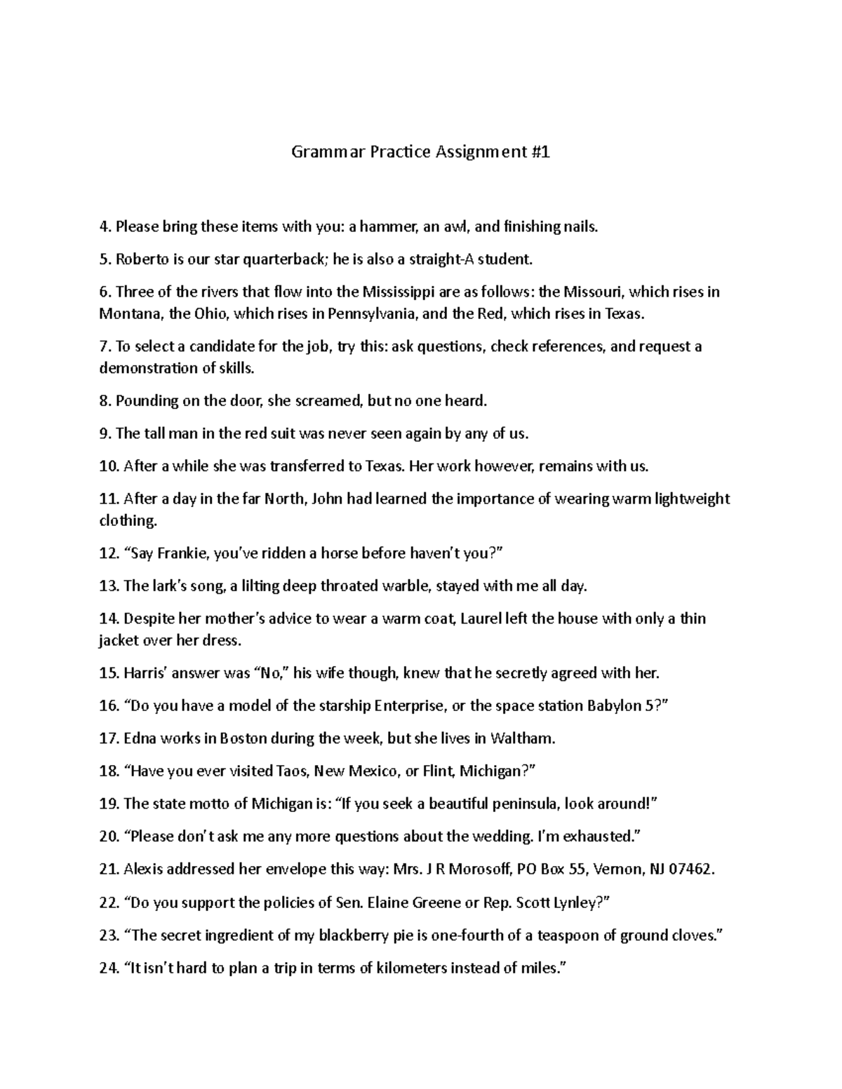 Grammar Practice Assignment 1 - Grammar Practice Assignment Please ...