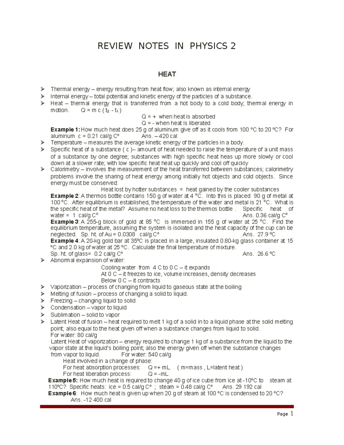 301926499 Review Notes in Physics 2 - REVIEW NOTES IN PHYSICS 2 HEAT ...